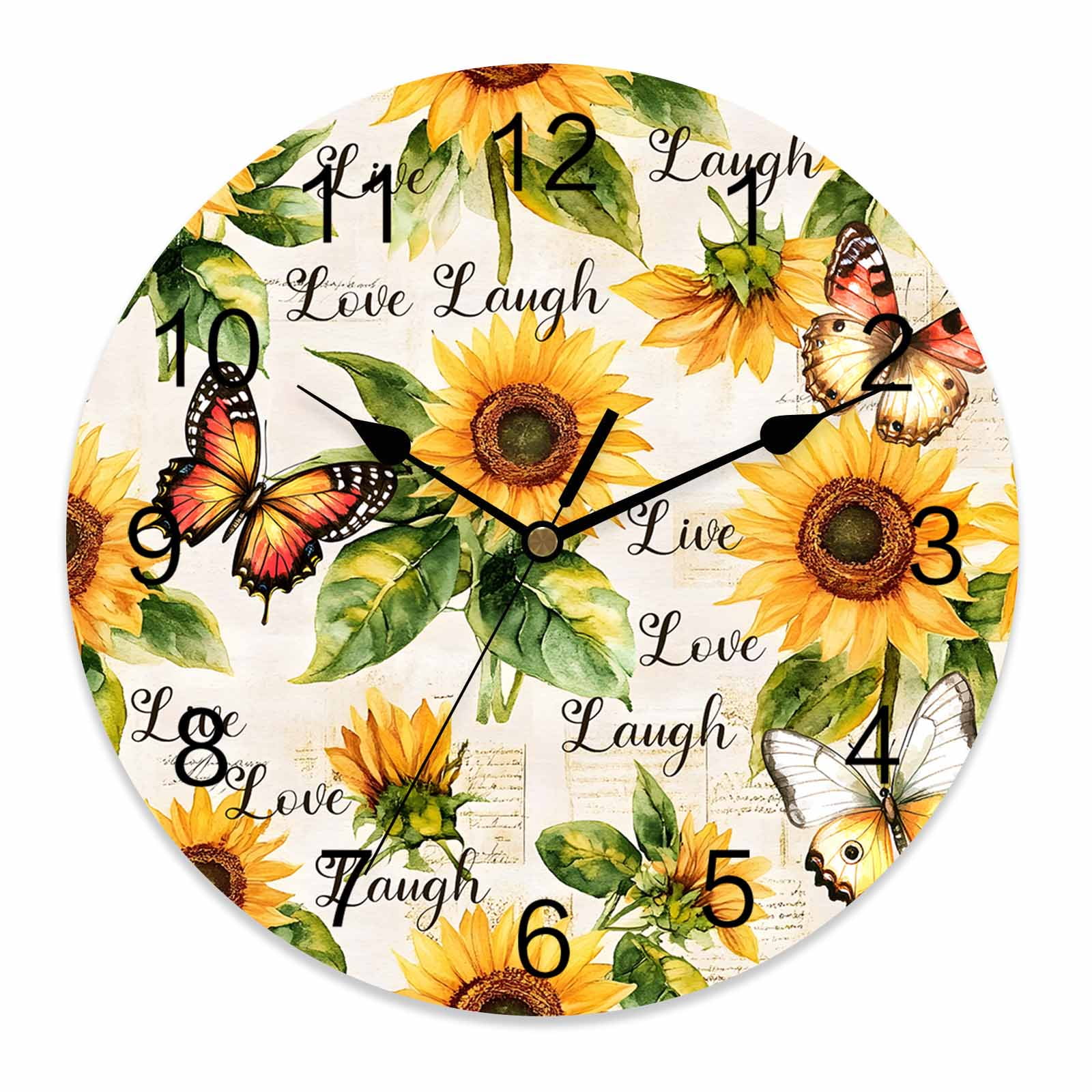 Silent Wall Clocks Battery Operated, Vintage Sunflower Round Decorative ...