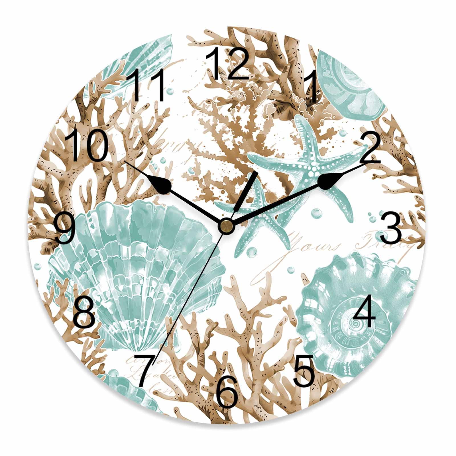 Silent Wall Clocks Battery Operated, Watercolor Coastal Round ...