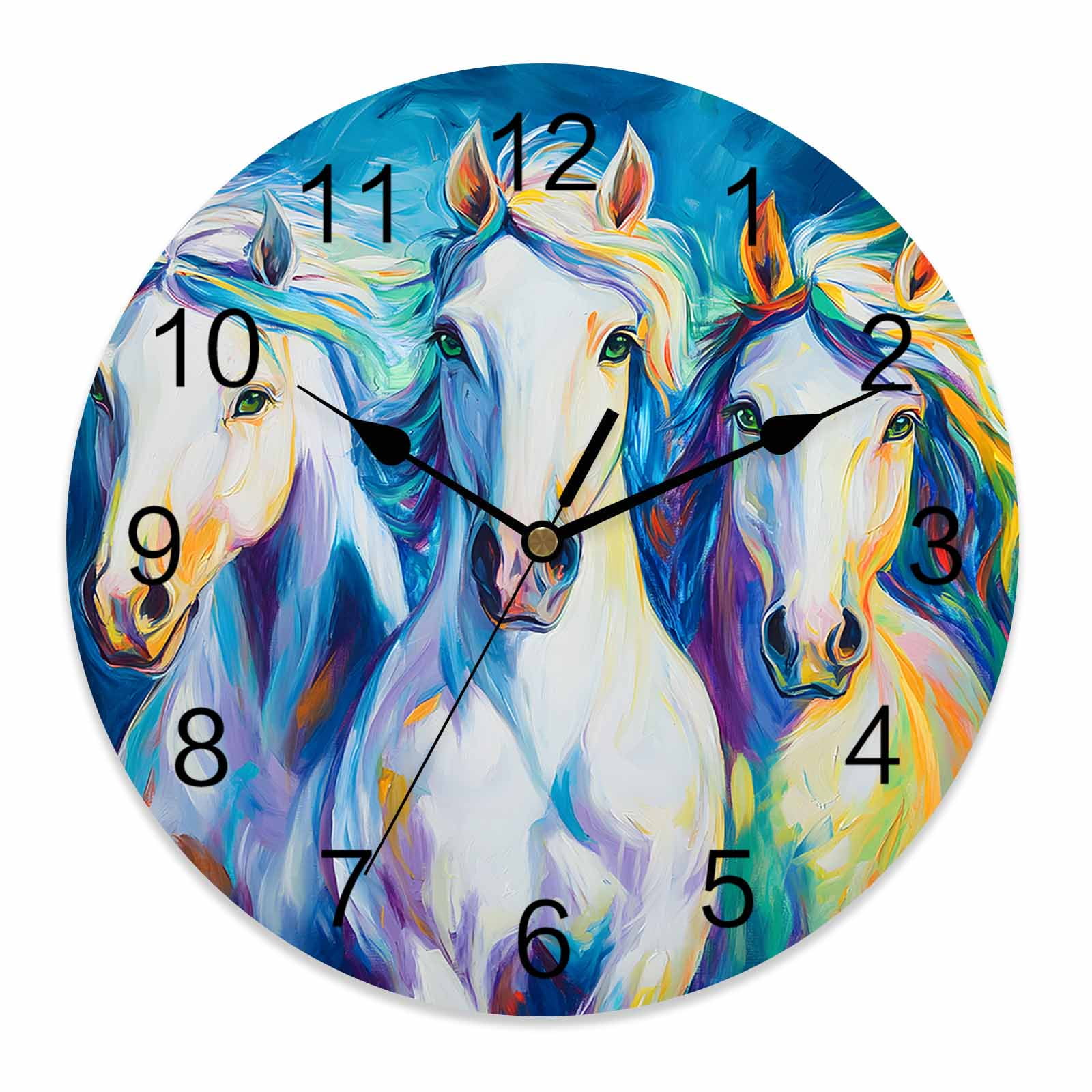 Silent Wall Clocks Battery Operated, Watercolor Horse Pattern Round ...