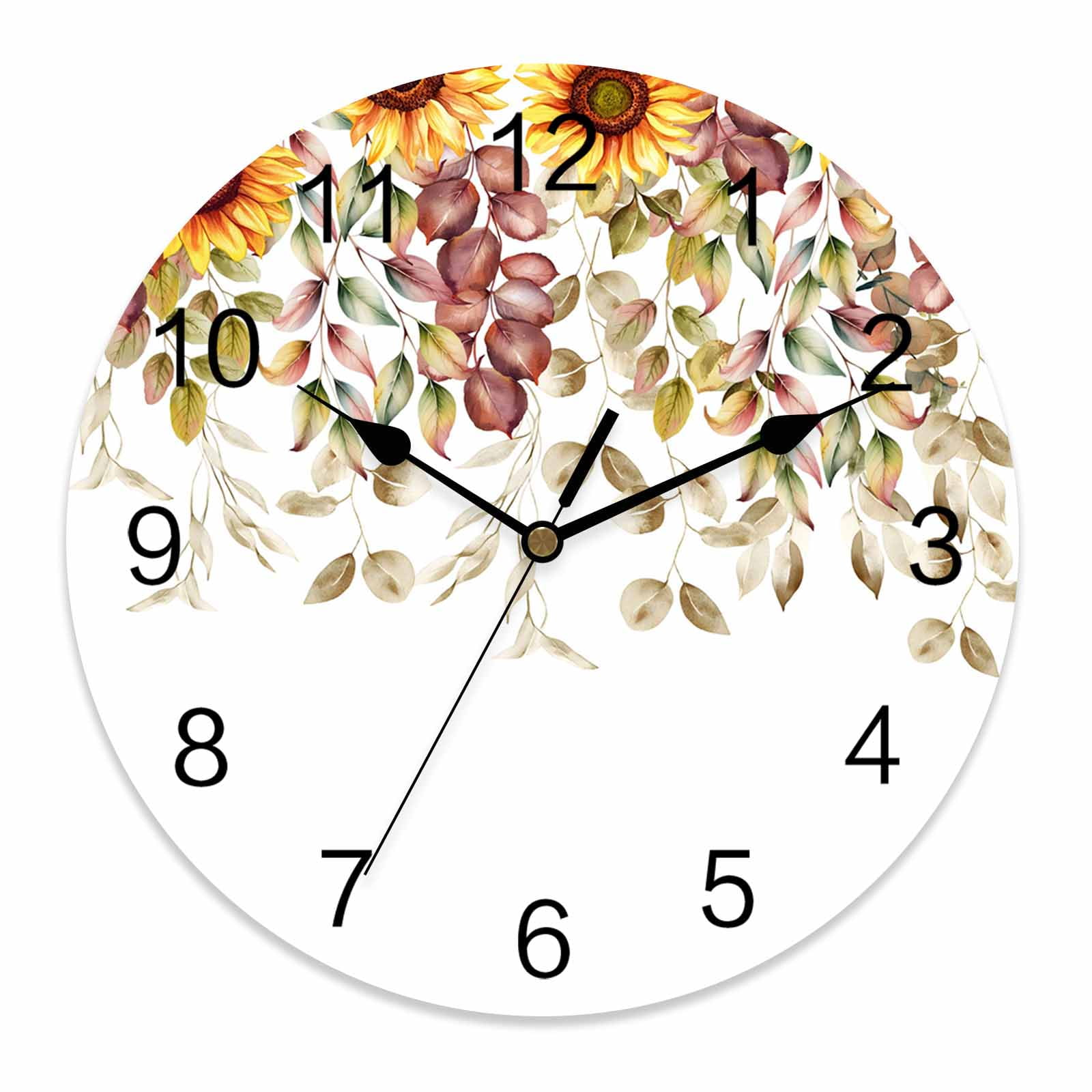 Silent Wall Clocks Battery Operated, Yellow Fall Thanksgiving Round ...