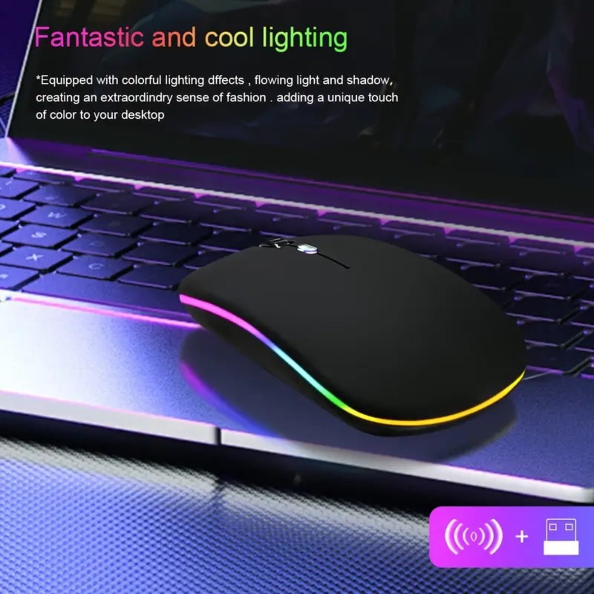 Silent Wireless RGB Ergonomic Mouse for PC Mac iPad Laptop - Multi ...