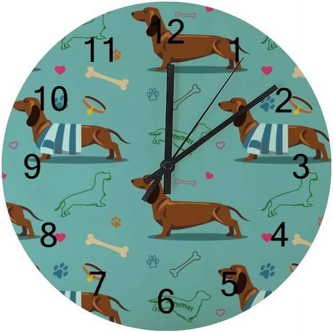Silent Wooden Round Wall Clock Blue Dachshund Non Ticking Battery ...