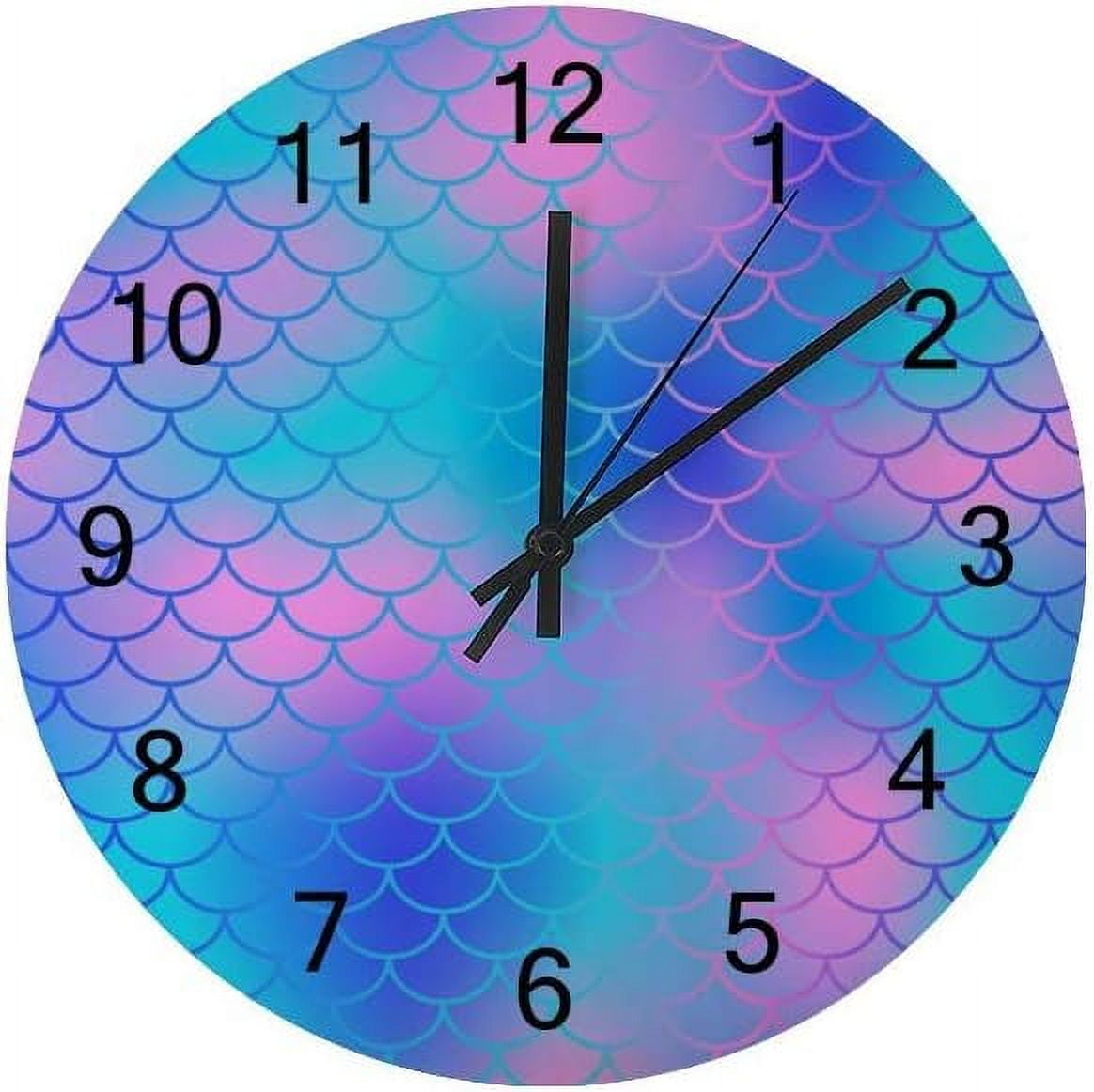 Silent Wooden Round Wall Clock Cool Color Magic Mermaid Tail Non ...