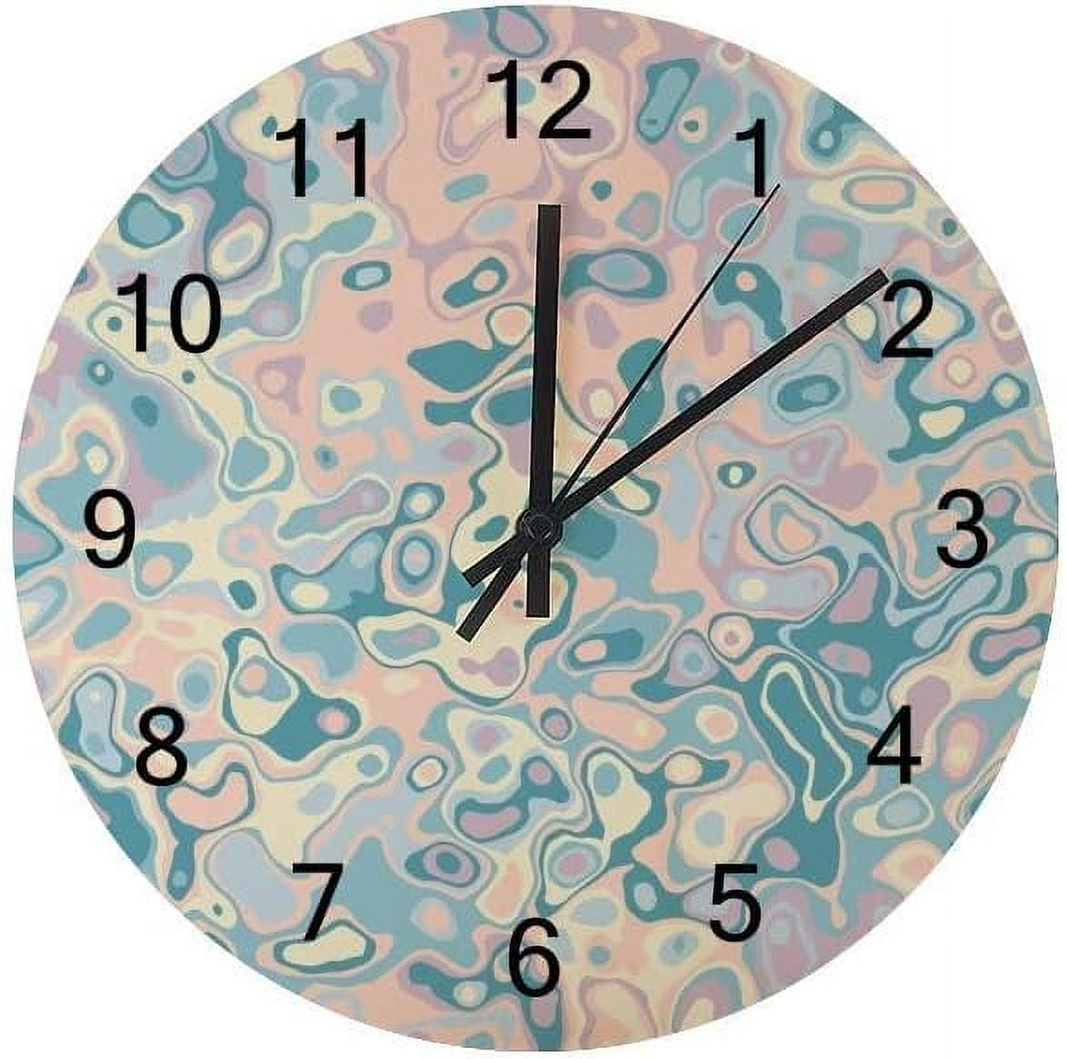 Silent Wooden Round Wall Clock Creative Pastel Abstract Marble Non ...