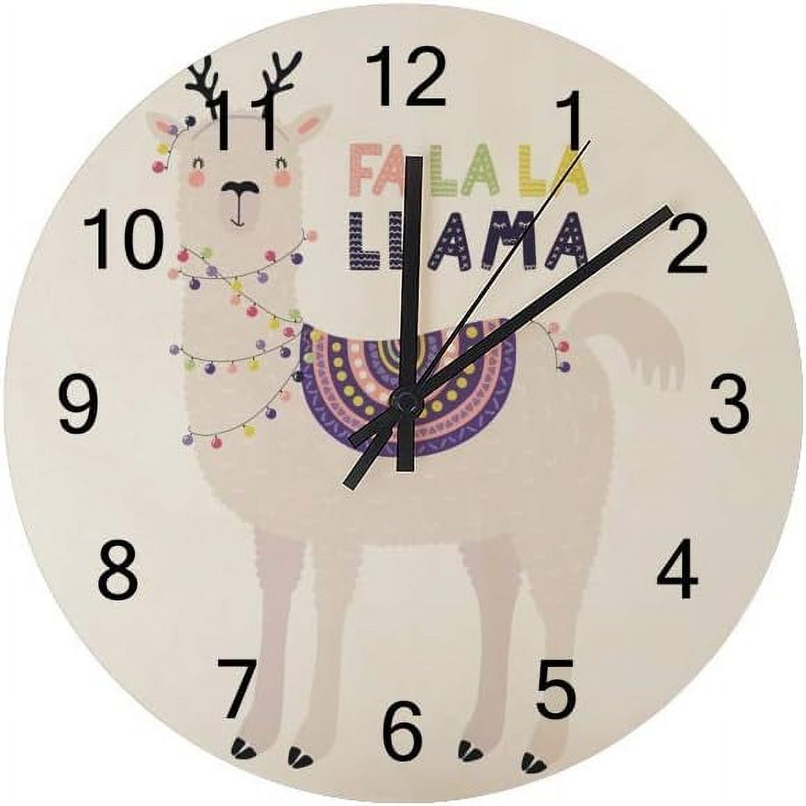 Silent Wooden Round Wall Clock Cute Funny Llama in Deer Antlers Non ...