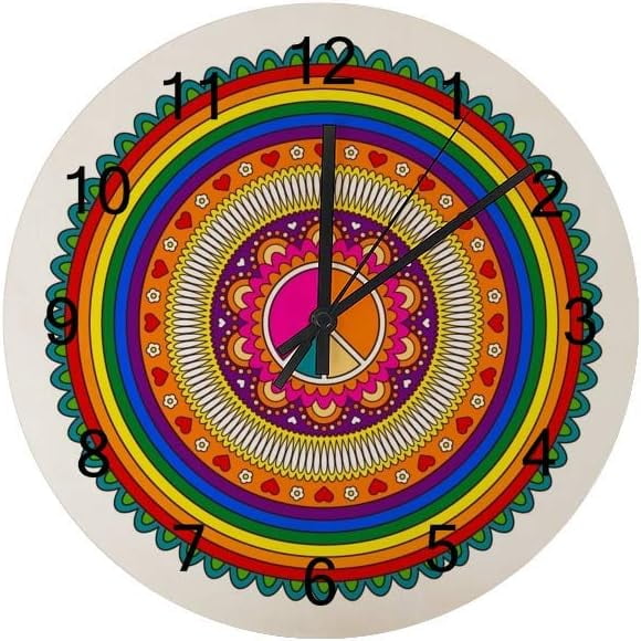 Silent Wooden Round Wall Clock Ethnic Colorful Mandala Non Ticking ...