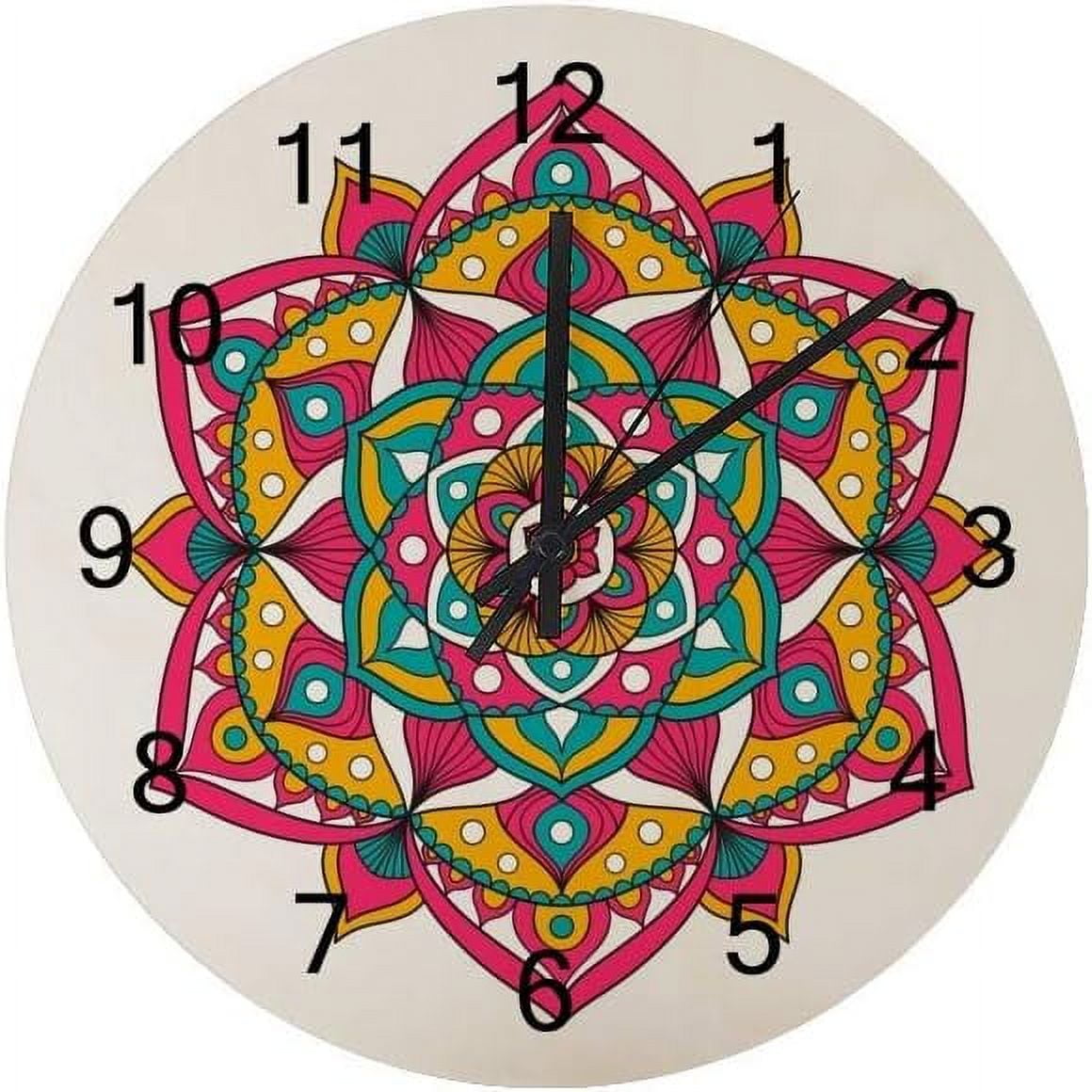 Silent Wooden Round Wall Clock Ethnic Mandala On White Non Ticking ...