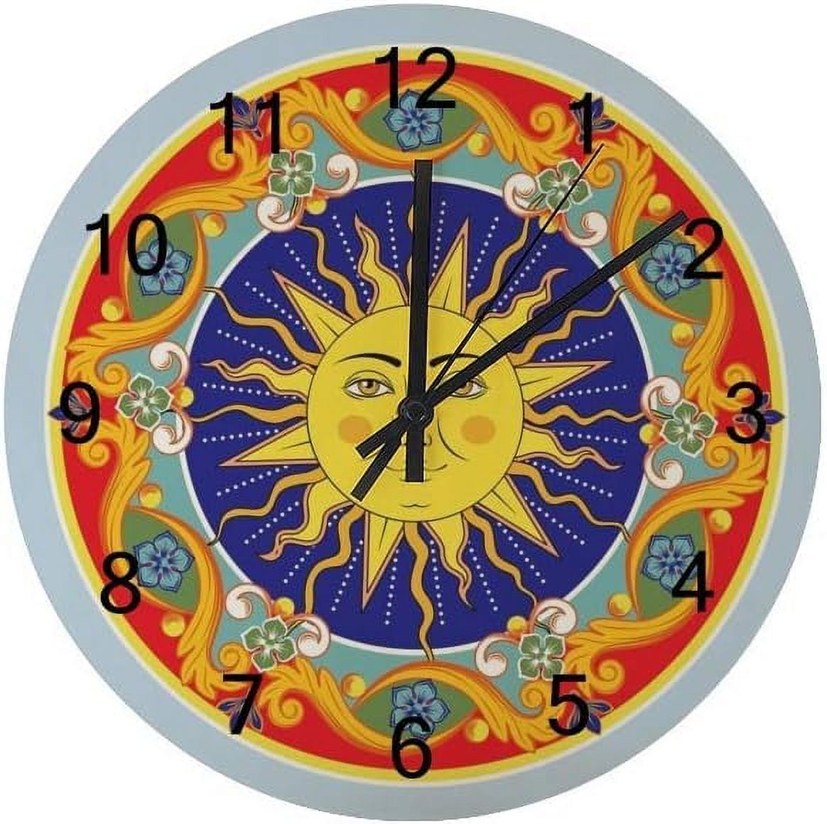 Silent Wooden Round Wall Clock Ethnic Sun Ornamental Mandala Non ...
