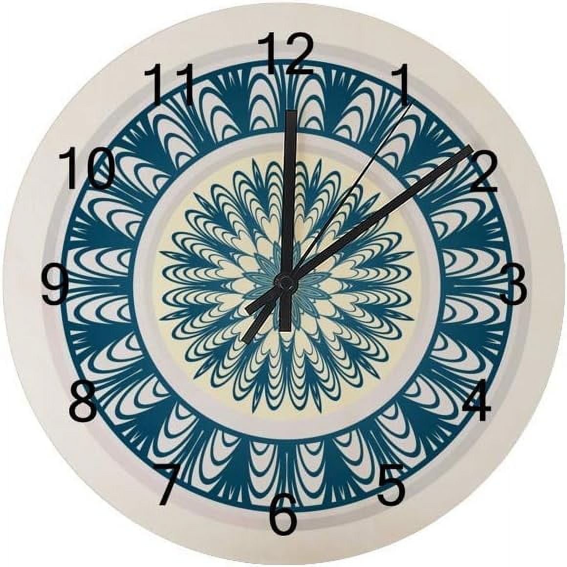 Silent Wooden Round Wall Clock Floral Mandala Ornament Non Ticking ...