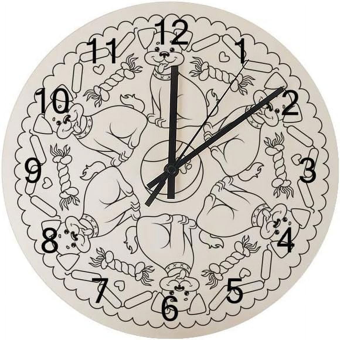 Silent Wooden Round Wall Clock Mandala with Dogs Non Ticking Battery ...