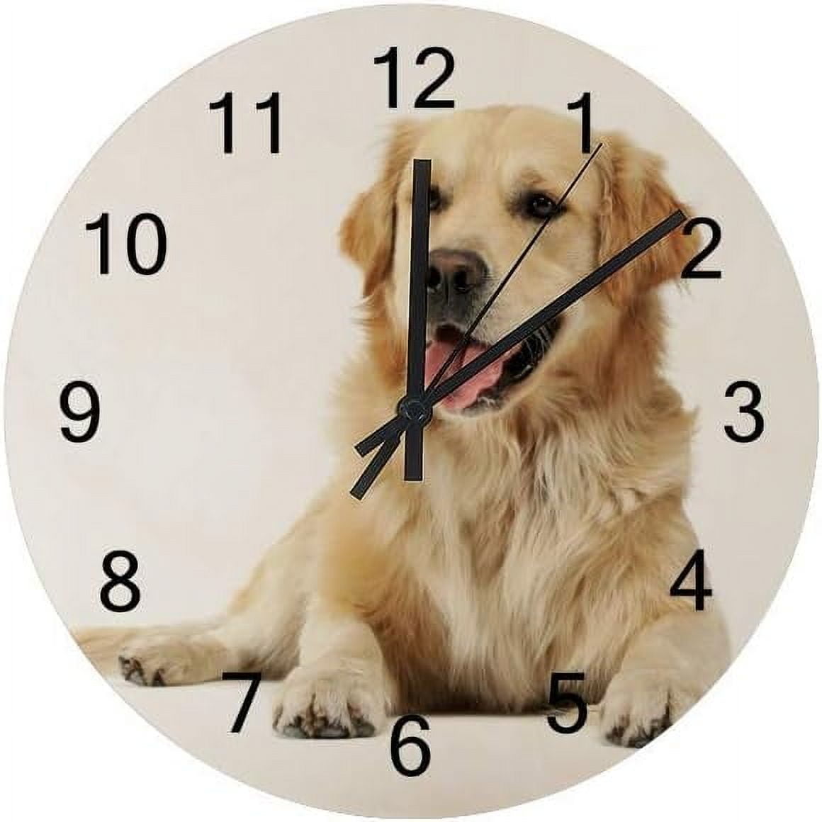 Silent Wooden Round Wall Clock Satisfied Golden Retriever Non Ticking ...