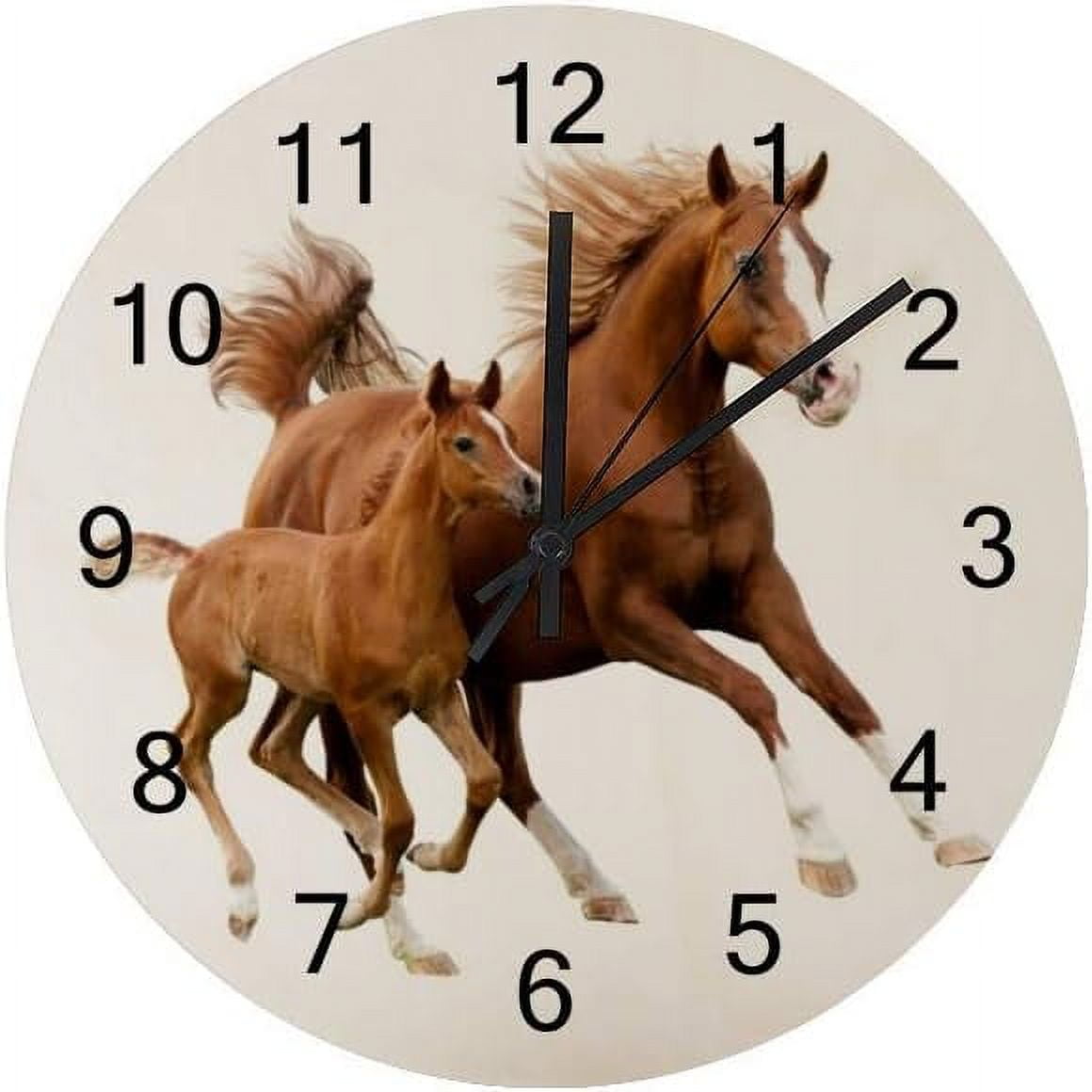 Silent Wooden Round Wall Clock The Arab Mare Running Non Ticking ...