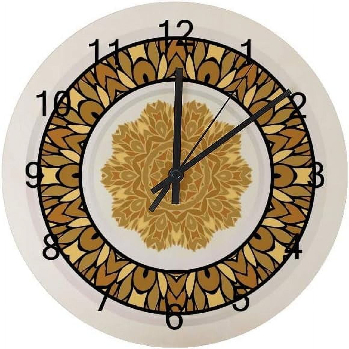 Silent Wooden Round Wall Clock Tribal Ethnic Ornament Non Ticking ...