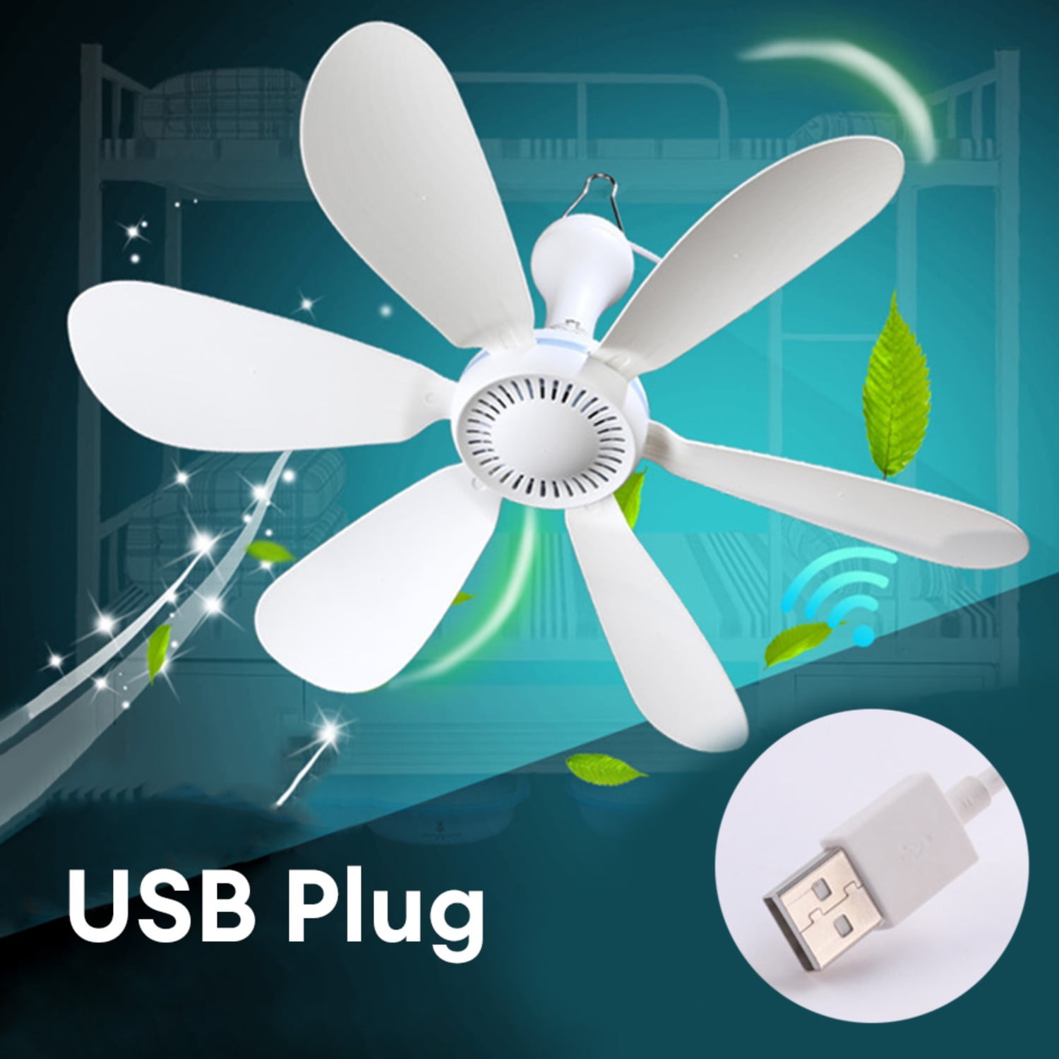 Silent powerful and portable USB ceiling fan with 4-speed settings and ...