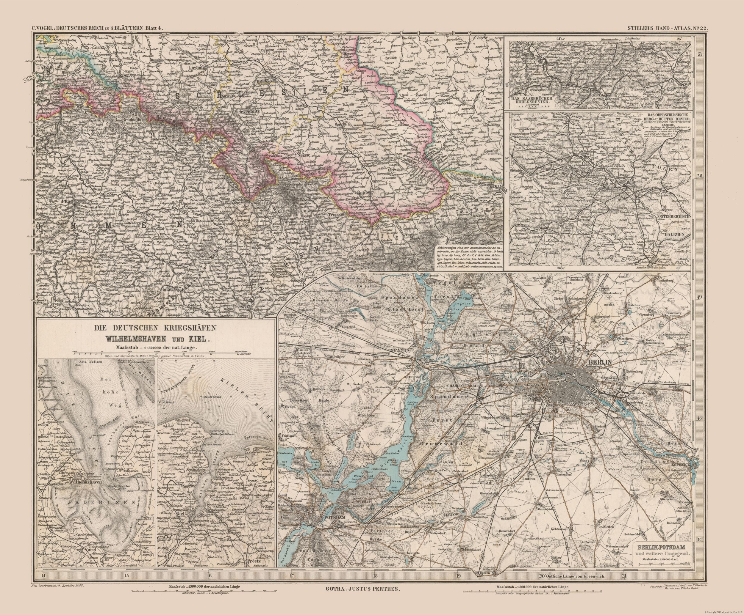 Historic Map - Silesia Germany - Stieler 1885 - 27.80 x 23 - Vintage ...
