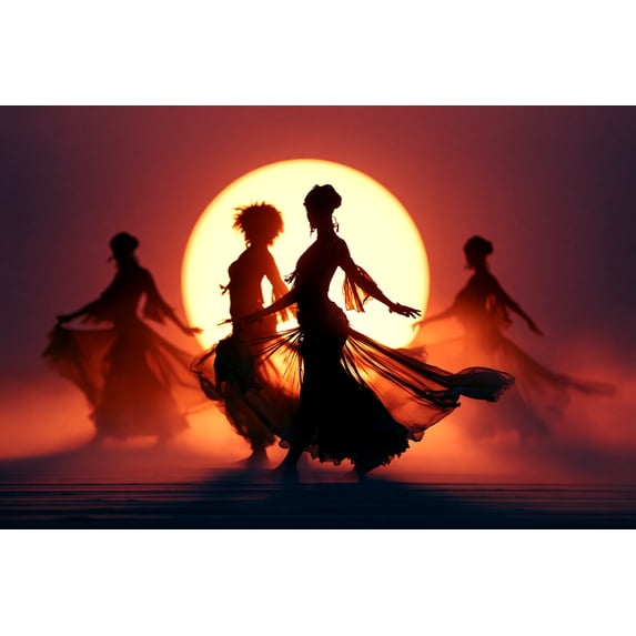 Silhouette Dancers Sunset Poster - Dramatic Motion & Golden Hour | Gift ...