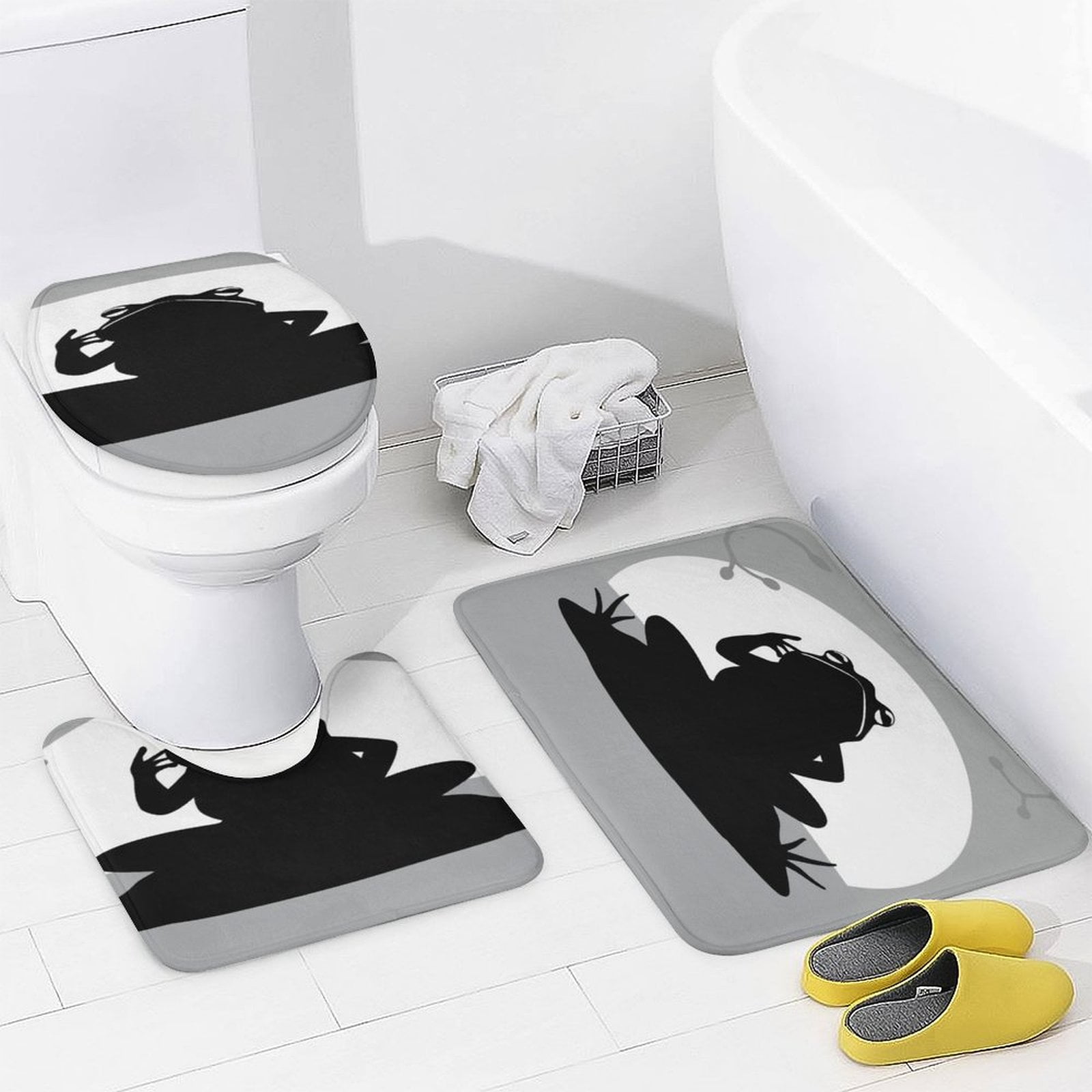 Silhouette Frog Moonlit Night Bathroom Rugs Set 3 Piece with Non-Slip ...