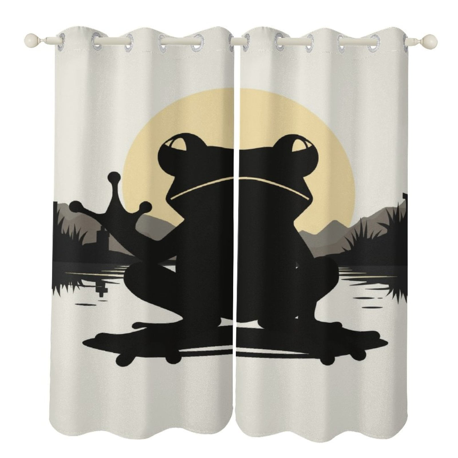 Silhouette Frog Sunset Pond 2 Pieces Window Drape Curtain for Living ...