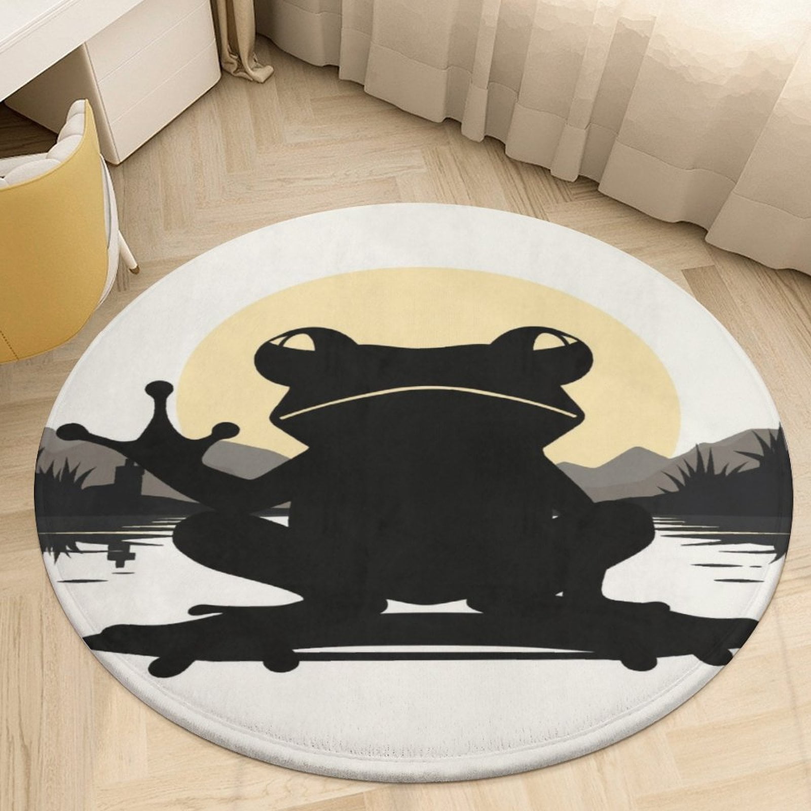 Silhouette Frog Sunset Pond Modern Round Carpets for Living Room Ration ...