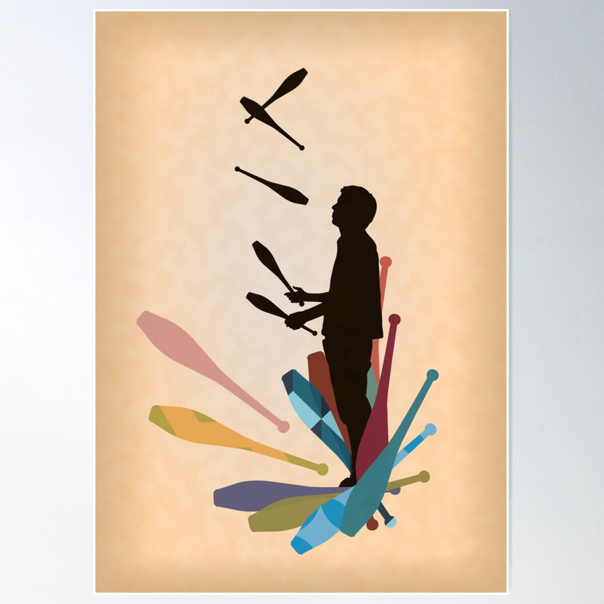 Silhouette Juggler With Props - Clubs Poster Wall Art, Modern Wall ...