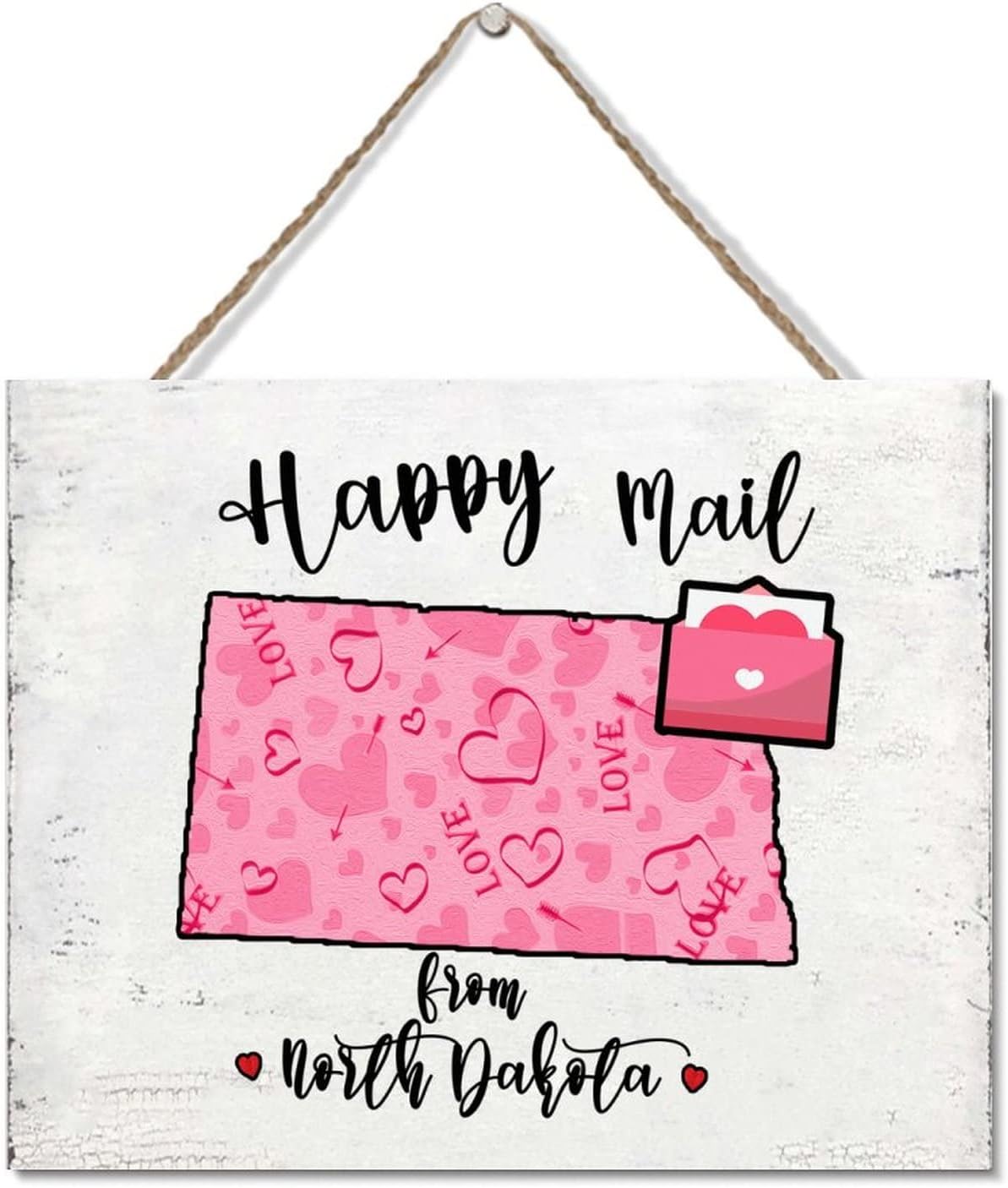 Silhouette Map Outline State Pink Love Heart Hanging Wood Sign 8X10In ...