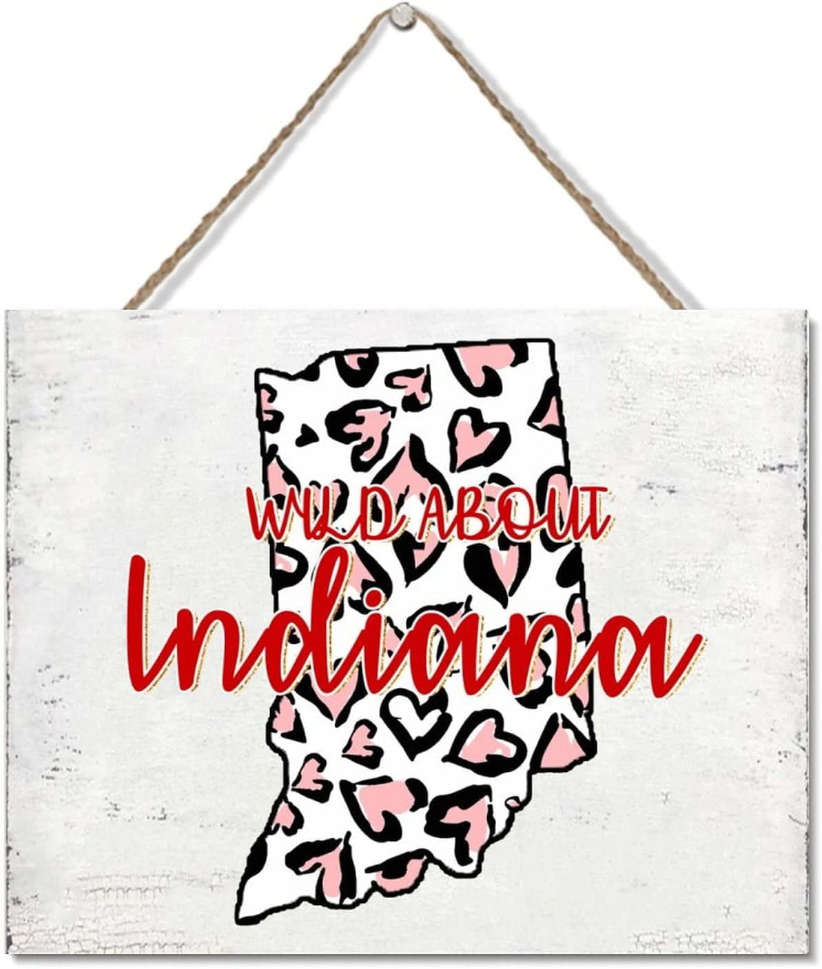 Silhouette Map Outline State White Leopard Print Hanging Wood Sign ...