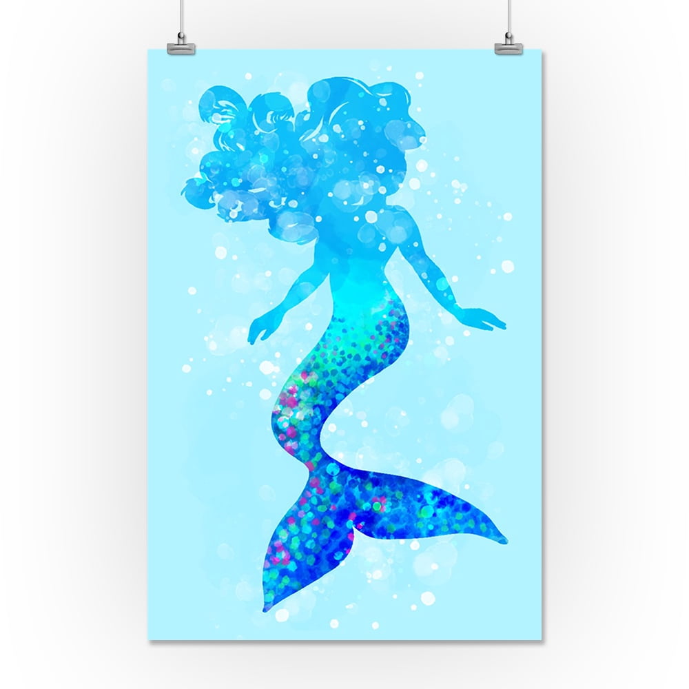 Silhouette Mermaid, Light Blue Background - Walmart.com