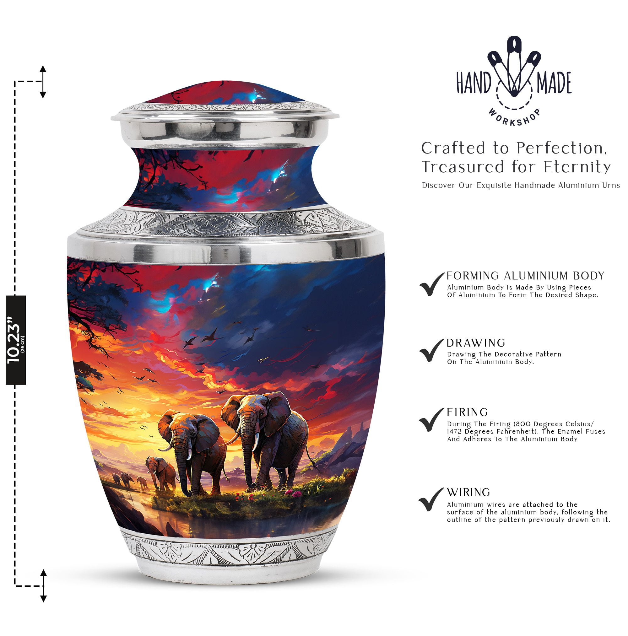 Silhouette Of Elephants Cremation Urn - Decorative Urns - Cremation Urn ...