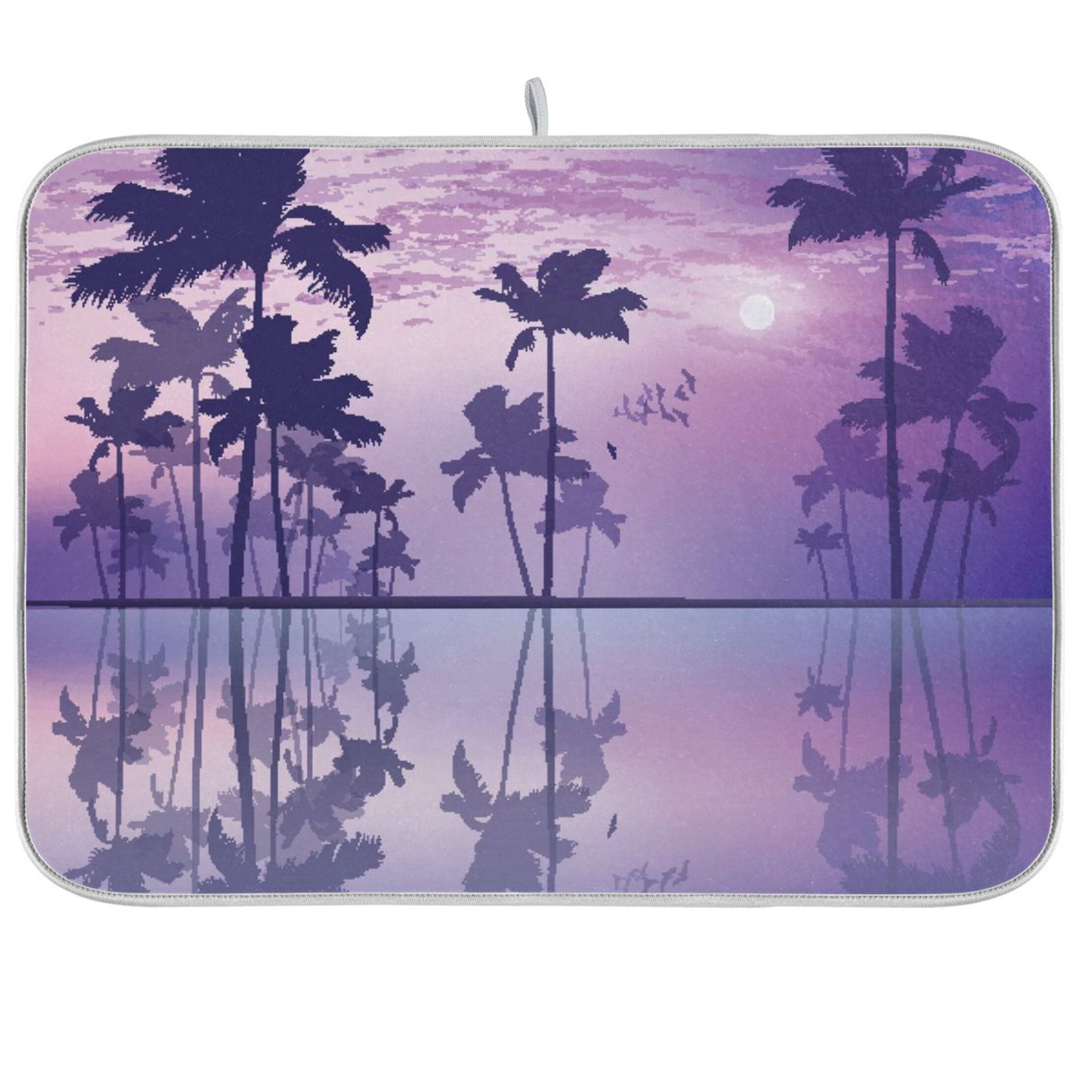Silhouette Of Tropical Palm Trees Dish Drying Mat Microfiber Kitchen ...