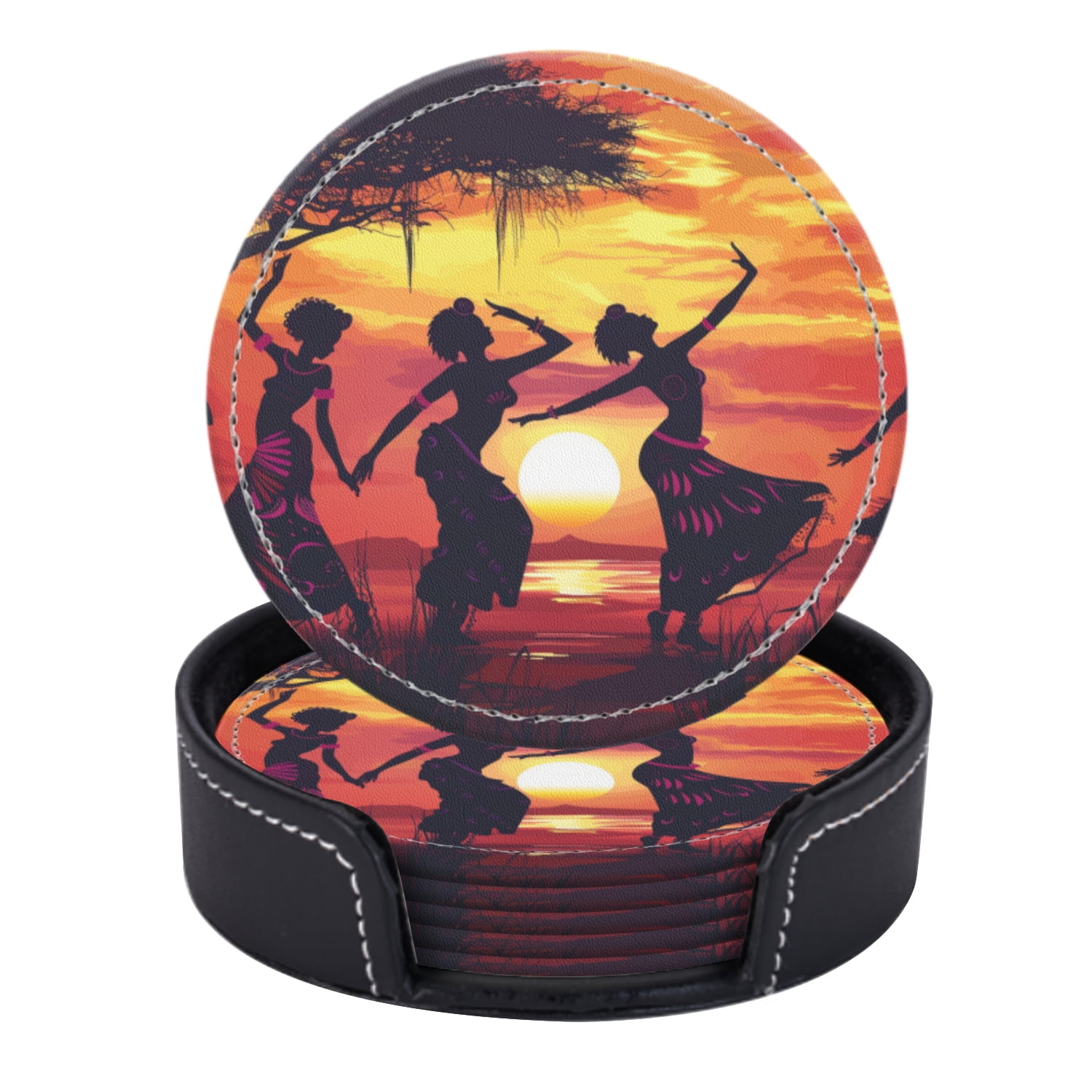 PU Leather Coasters for Drinks Bar Beer,Set of 6 with Holder,Round ...
