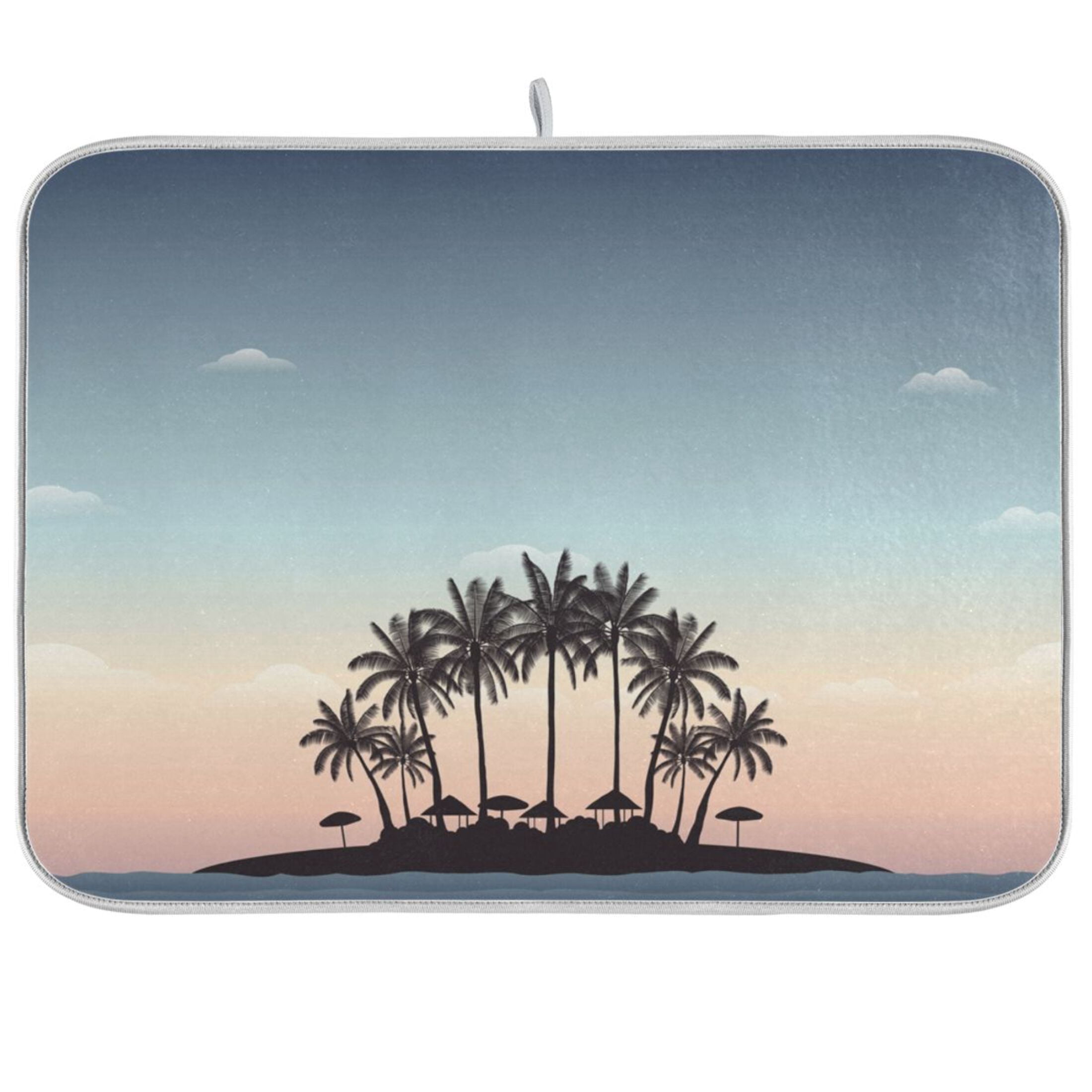 Silhouette Palm Tree on Beach with Sunset Sky Dish Drying Mat ...