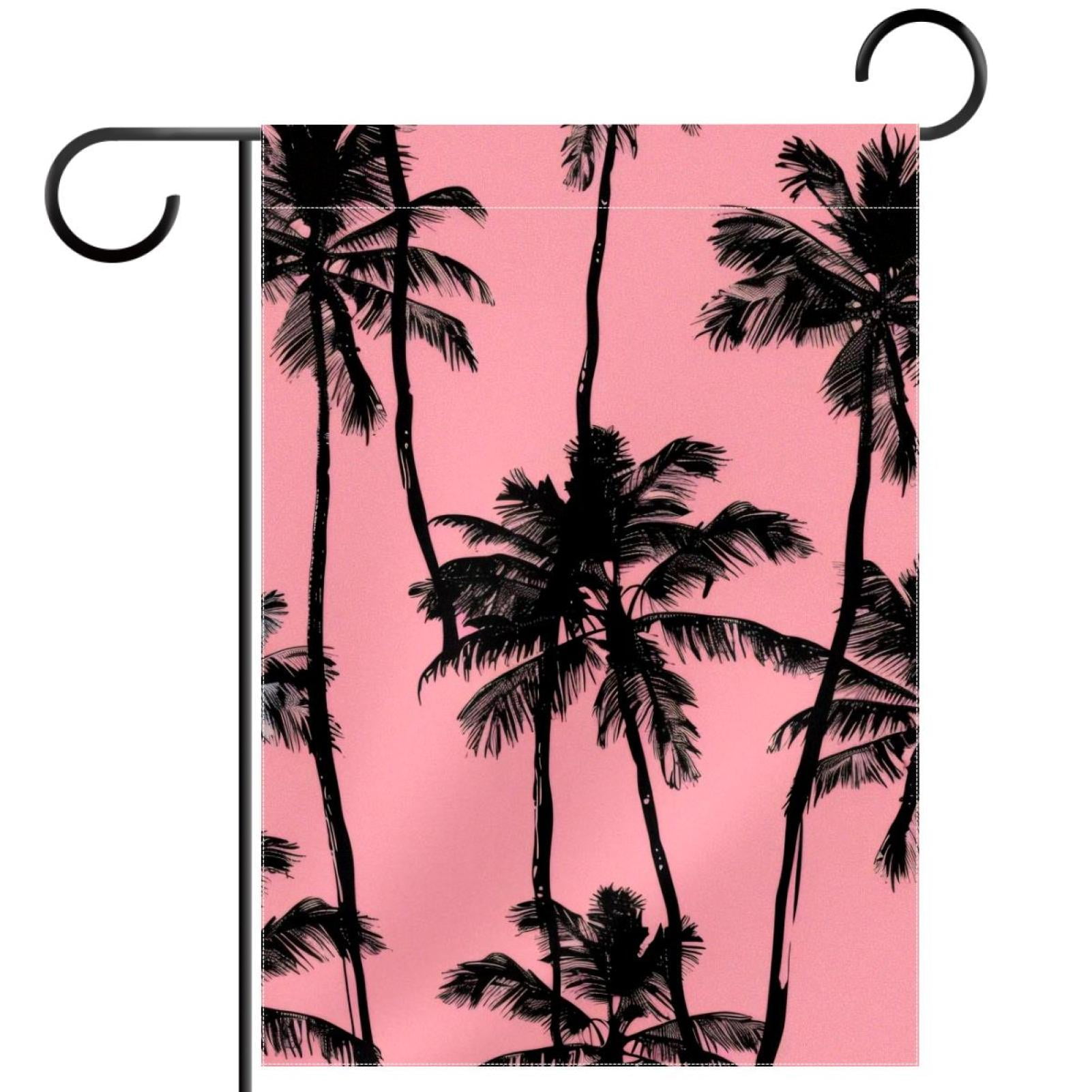 Silhouette of Palm Trees on Pink Background Double Sided Garden Flag ...