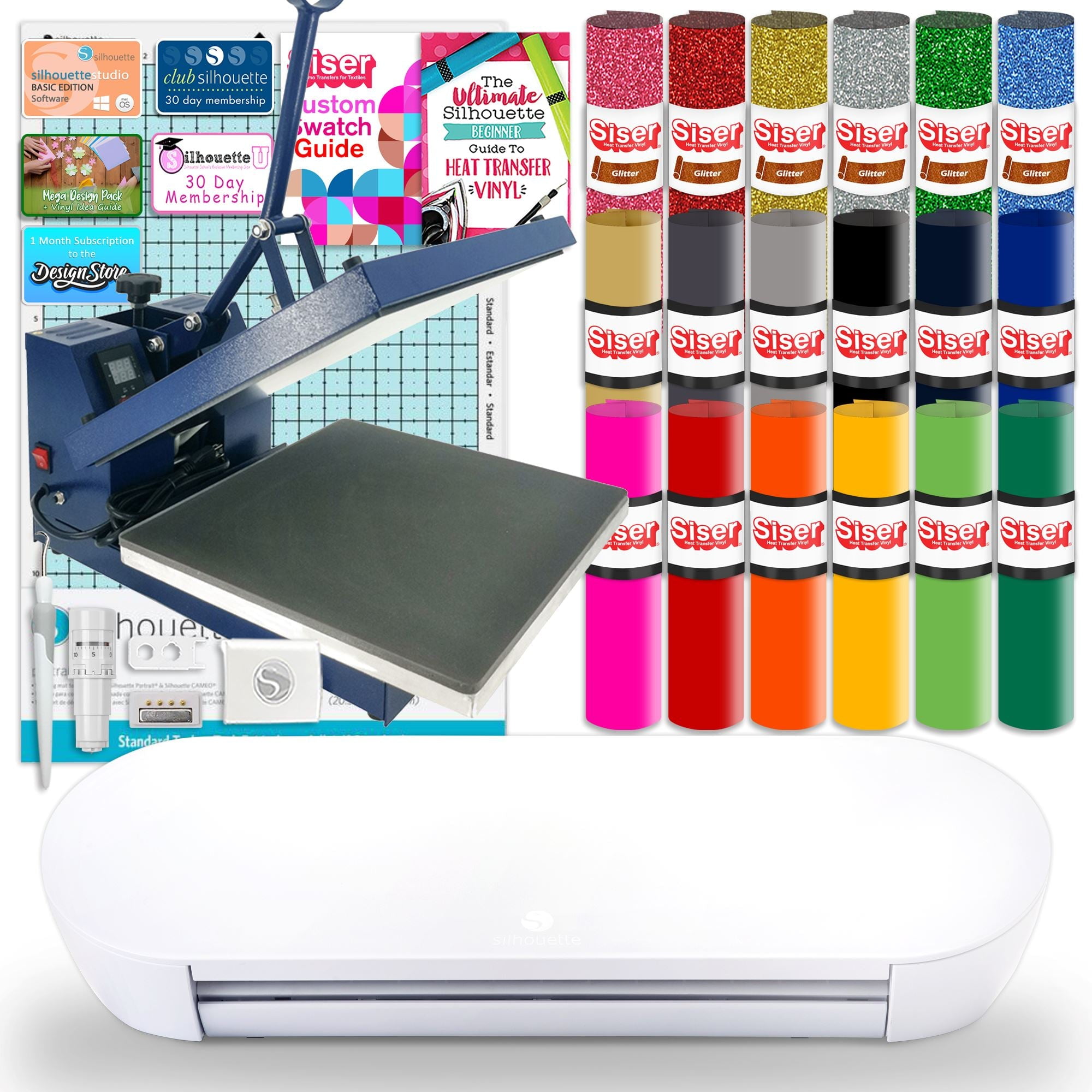 Silhouette Portrait 4 w/ 15" x 15" Navy Blue Heat Press & Siser HTV ...