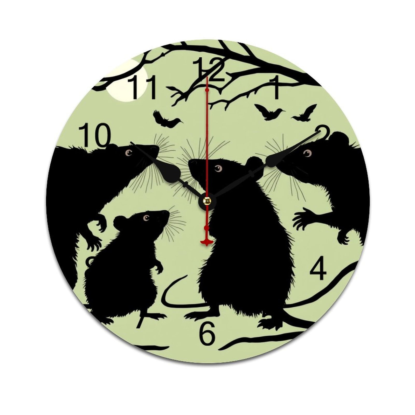 Silhouette Rat Family Moon Silent Wall Clock Movement Battery Clock ...