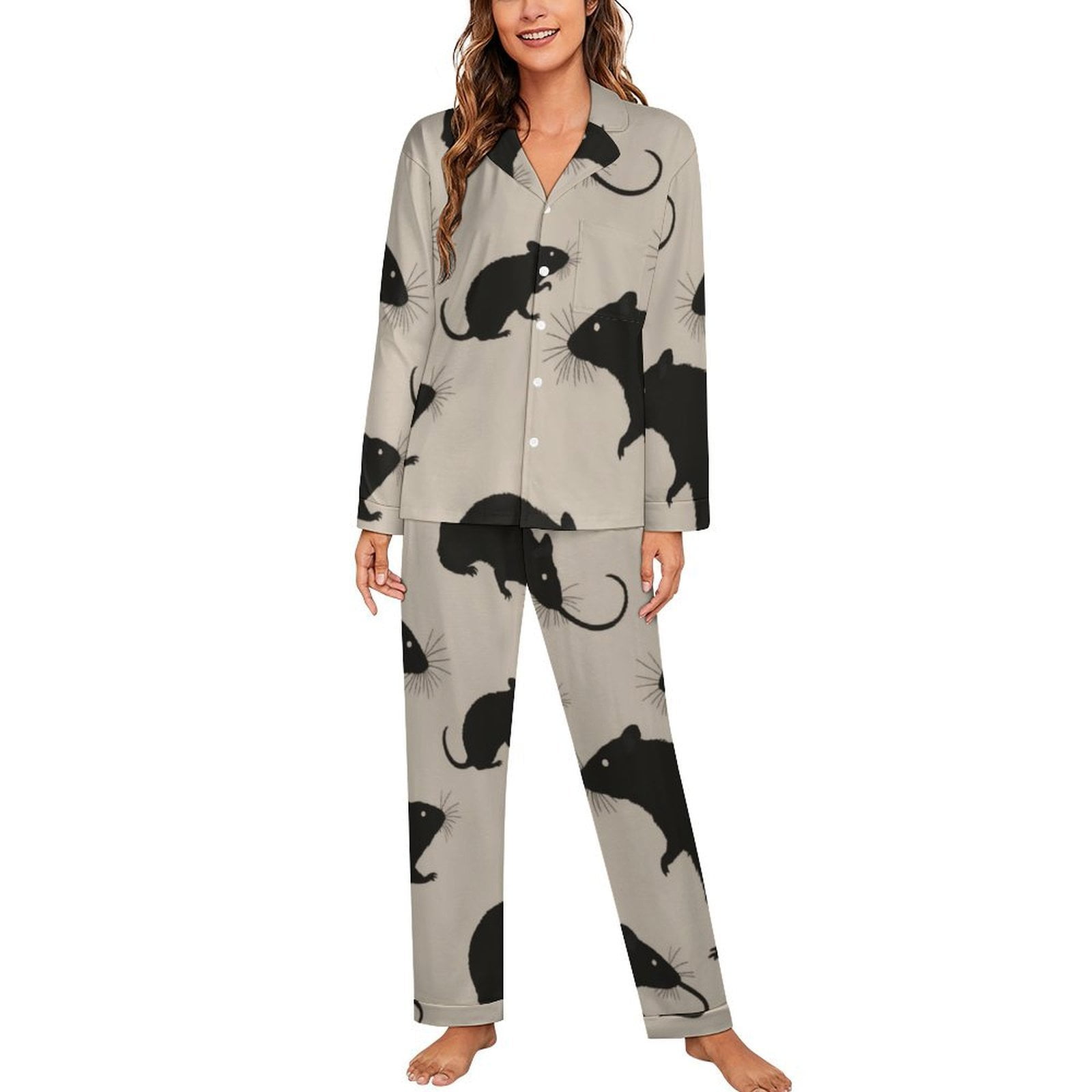 Silhouette Spooky Rats Pajamas Woman Home Suit Autumn Long Sleeve 2 ...