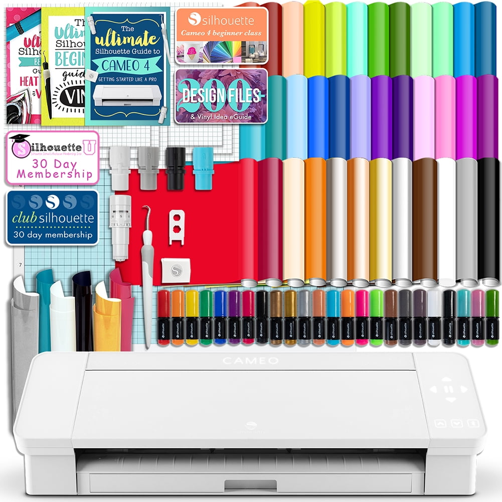 Silhouette Cameo 4 Machine Bundle: White with 38 Oracal Sheets, Siser ...