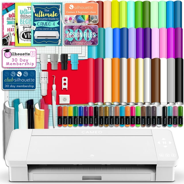 Silhouette Cameo 4 Machine Bundle: White with 38 Oracal Sheets, Siser ...