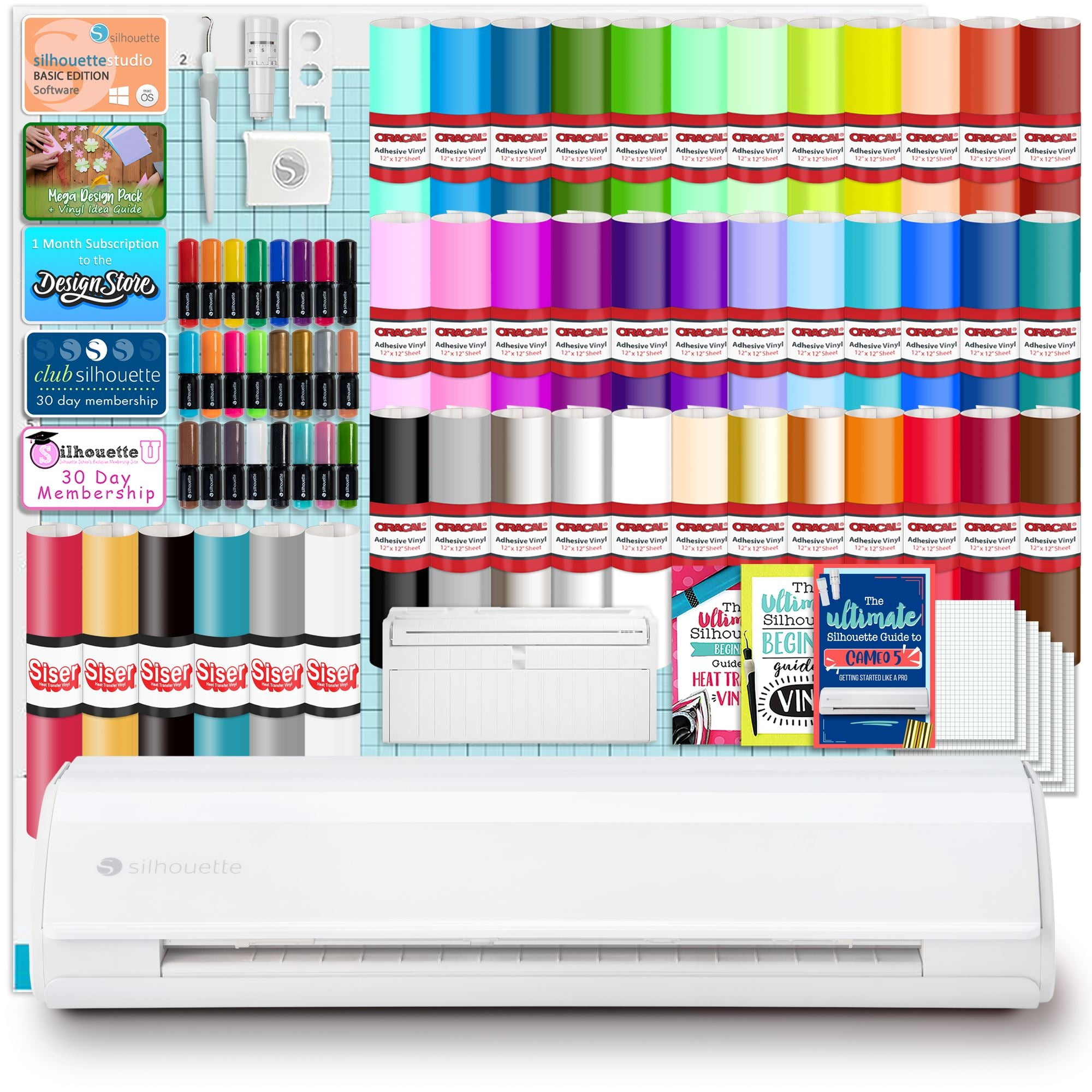 Silhouette Cameo 5 Vinyl Cutting Machine White with 38 Oracal Sheets ...