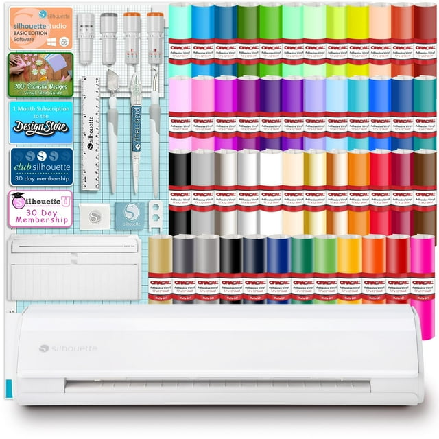Silhouette White Cameo 5 Vinyl Cutting Machine Bundle with 64 Oracal ...