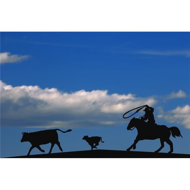 Silhouette of A Rancher Roping Cattle Poster Print by Carson Ganci - 17 ...