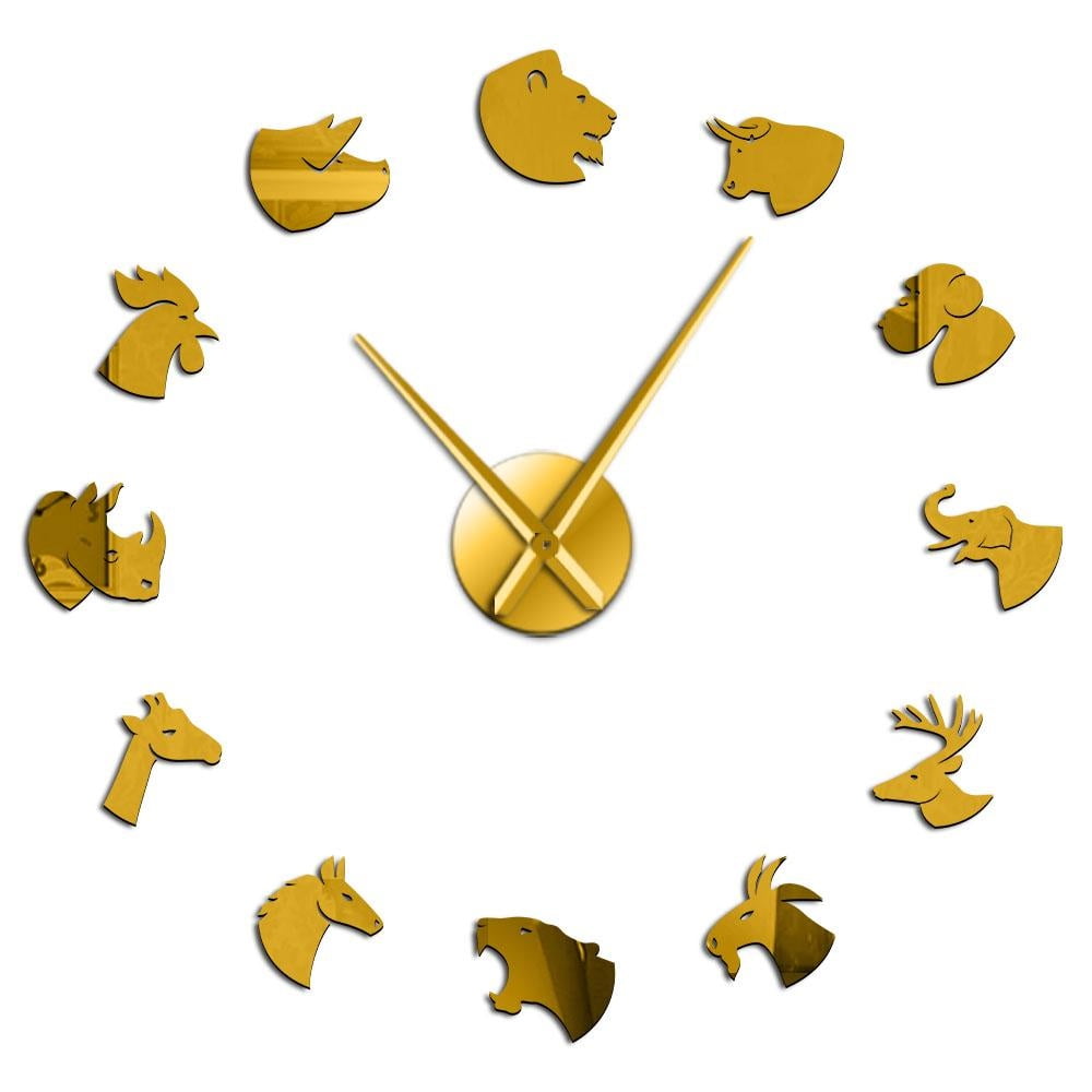 Silhouettes of Various animal Heads Frameless Wall Clock Stickers, DIY ...
