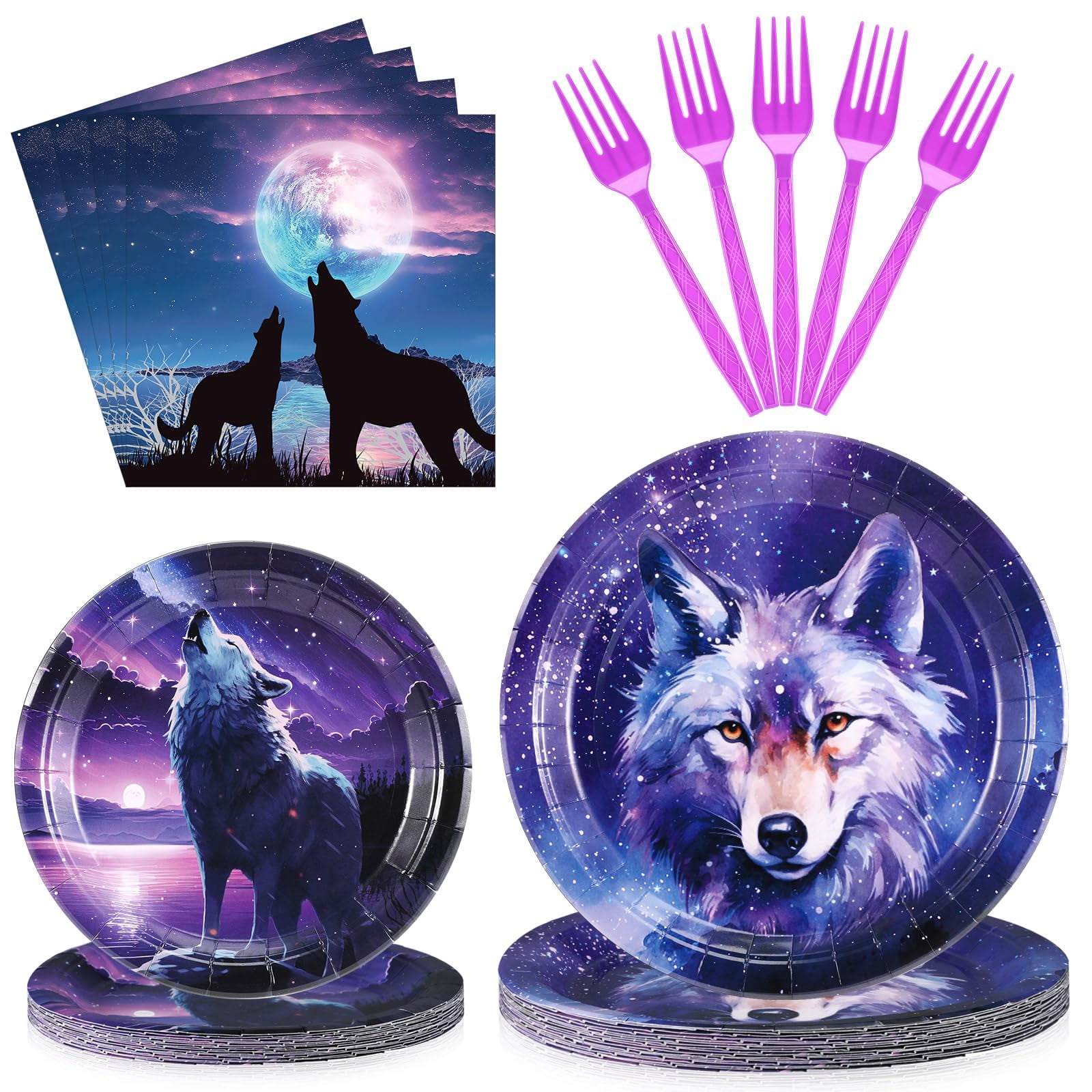 SiliFine 122 Pcs Wolf Party Supplies: AFN148 Paper Plates (24x7", "9 ...