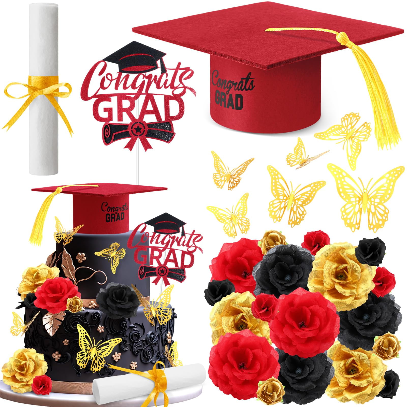 SiliFine 33 PcsTRDN Graduation Cake Kit Includes Glitter Cake Toppers ...