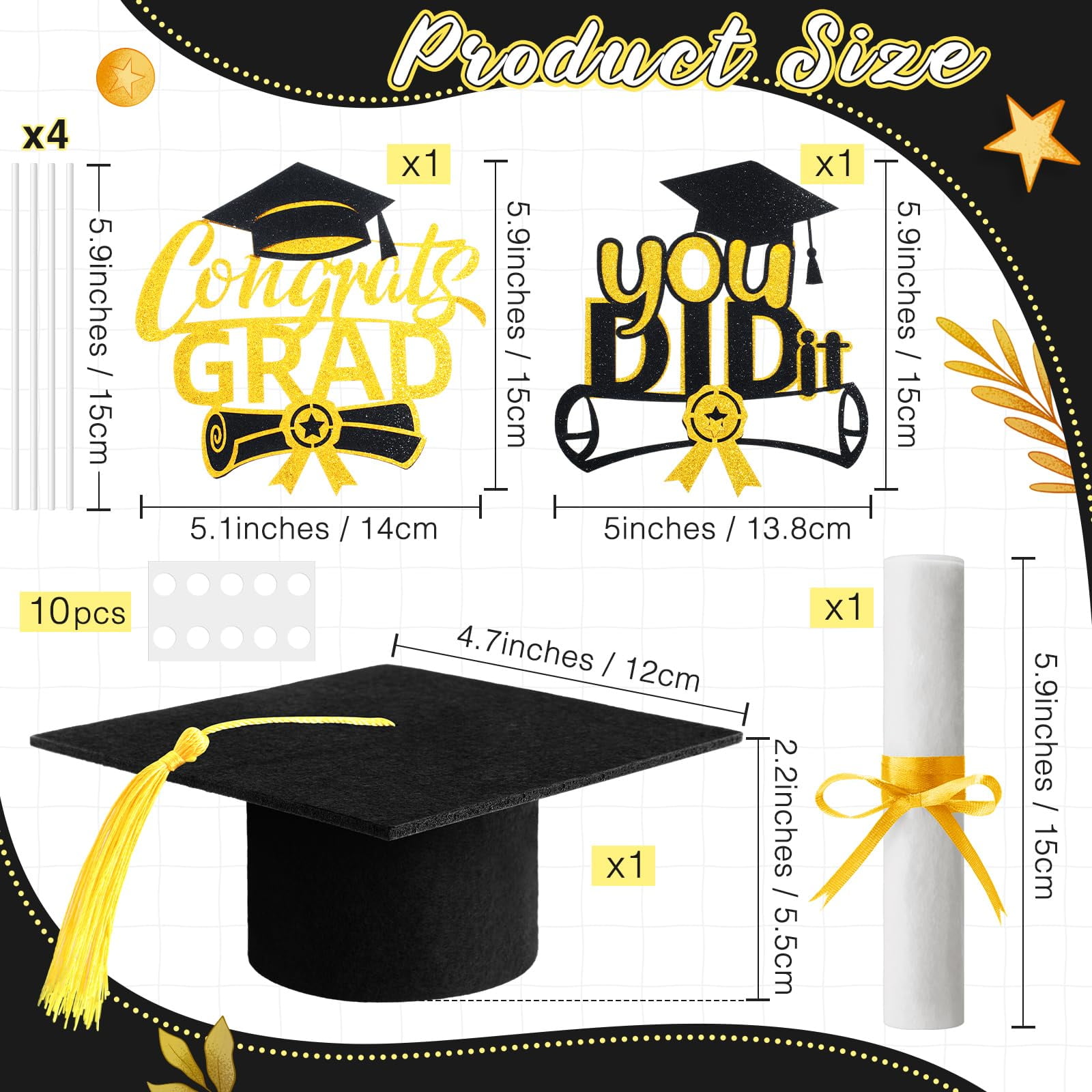 SiliFine 4 Pcs AJH3 Congrats Grad Cake Topper Includes It Cake Topper ...