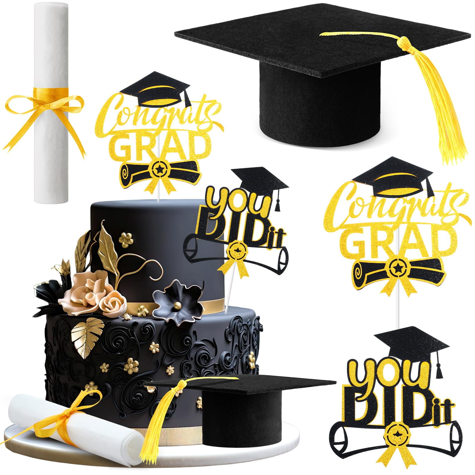 SiliFine 4 Pcs Congrats Grad Cake Topper H2FSDIncludes It Cake Topper ...