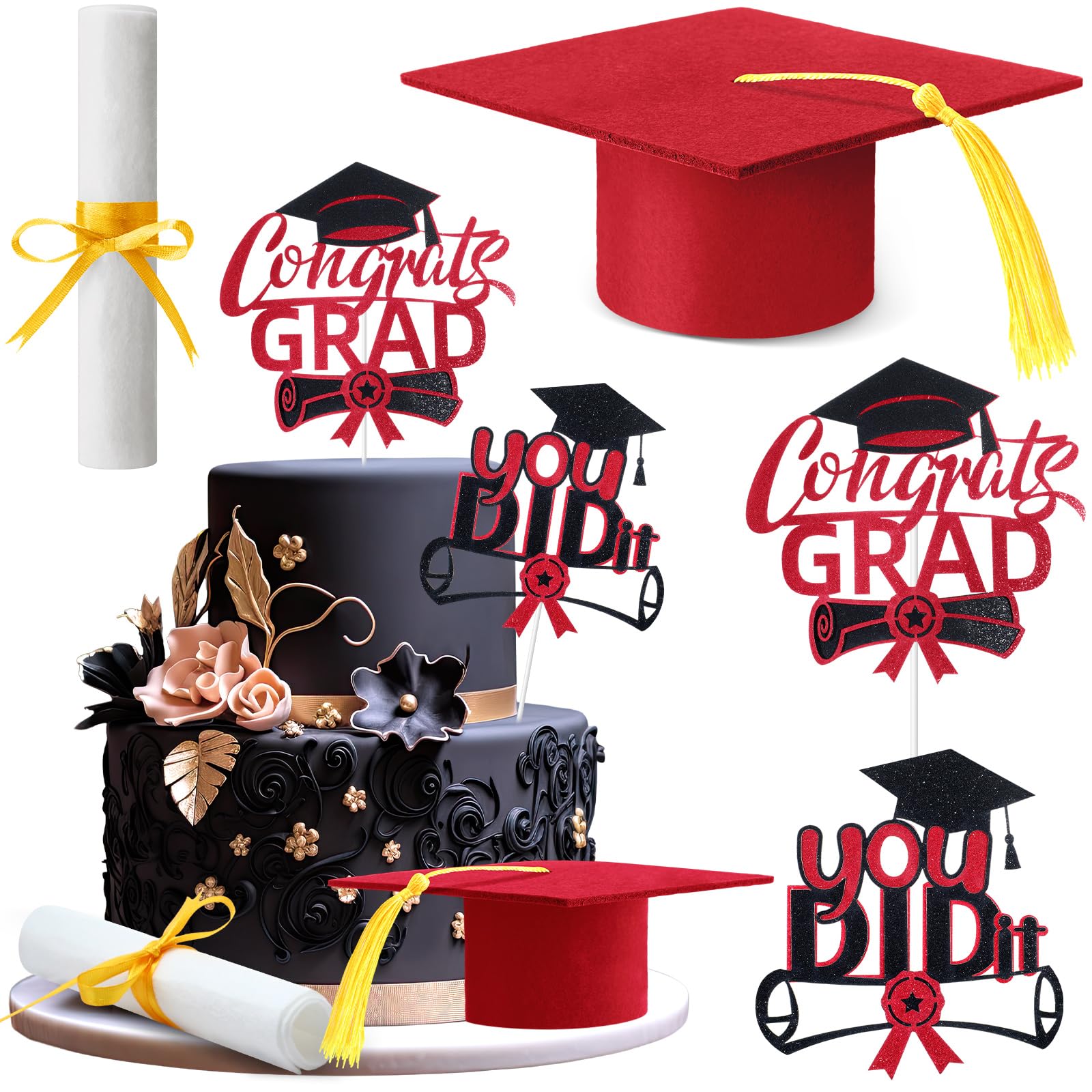 SiliFine 4 Pcs TWE5 Congrats Grad Cake Topper Includes It Cake Topper ...