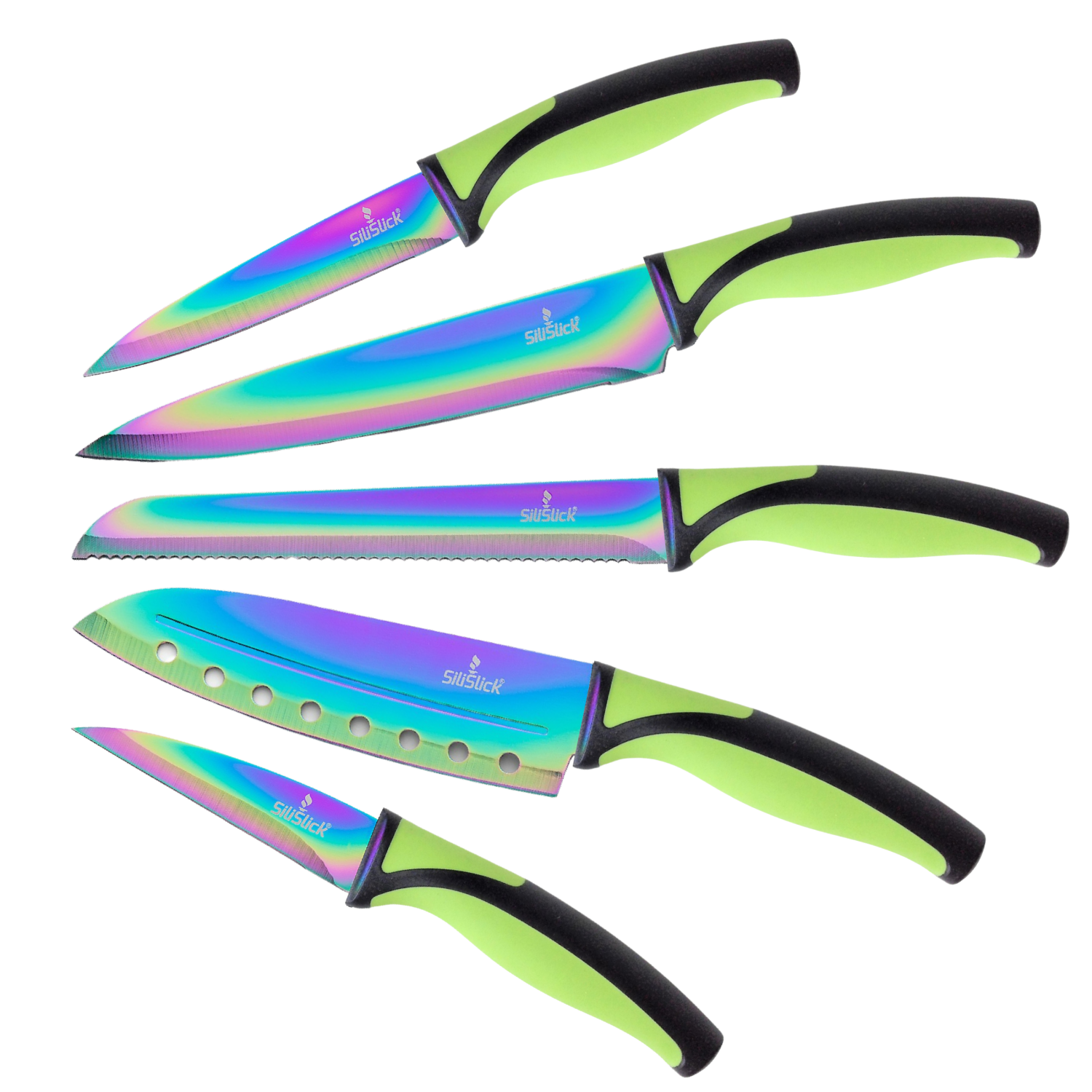 SiliSlick Professional Cutlery Set, Titanium Coated Steel Blades, 5 ...