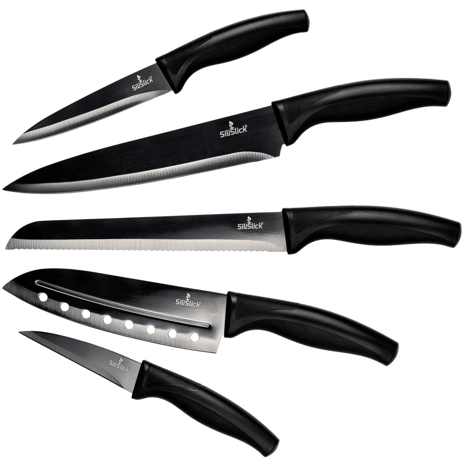 SiliSlick Kitchen Knife Set Professional, Titanium Coated Stainless ...