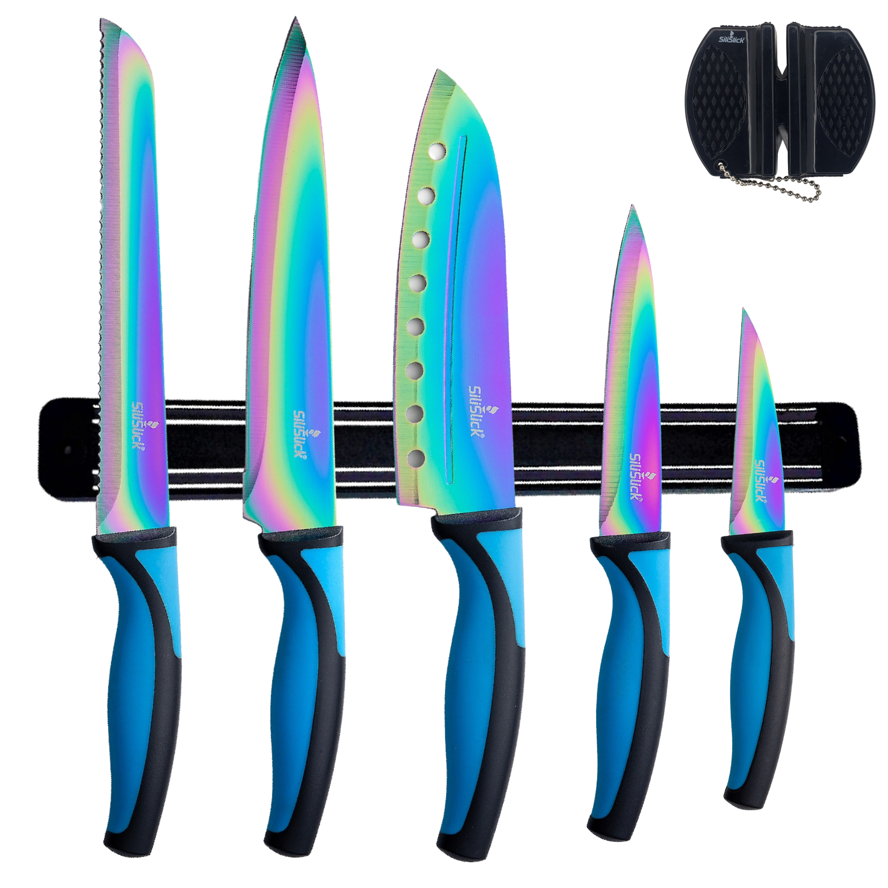 SiliSlick Kitchen Knife Set, Titanium Coated Stainless Steel Colorful ...