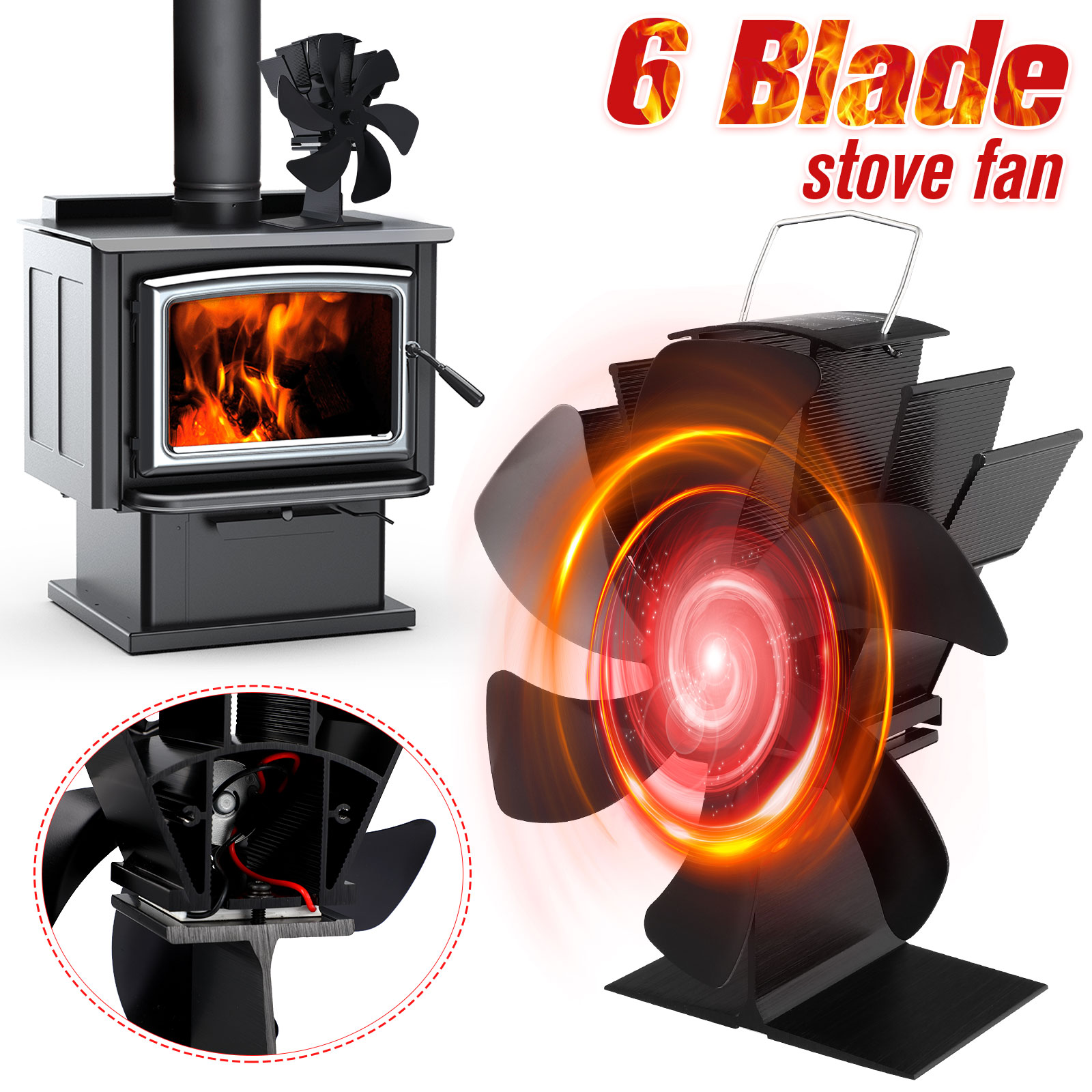 QIFULL Stove Fan Heat Powered Oxidized Aluminum Alloy Homeowners Winter ...